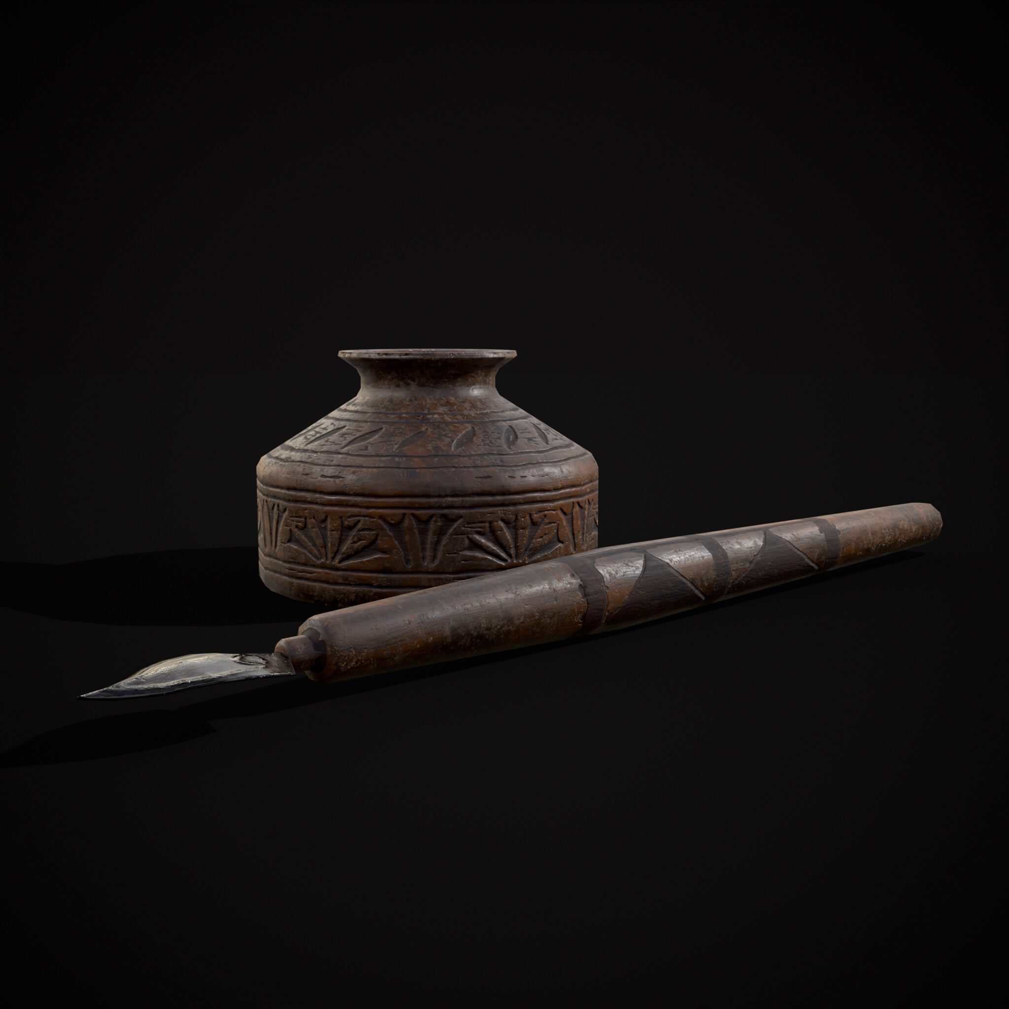 Elegant Wooden Inkpot Pen - 3D Model by Get Dead Entertainment