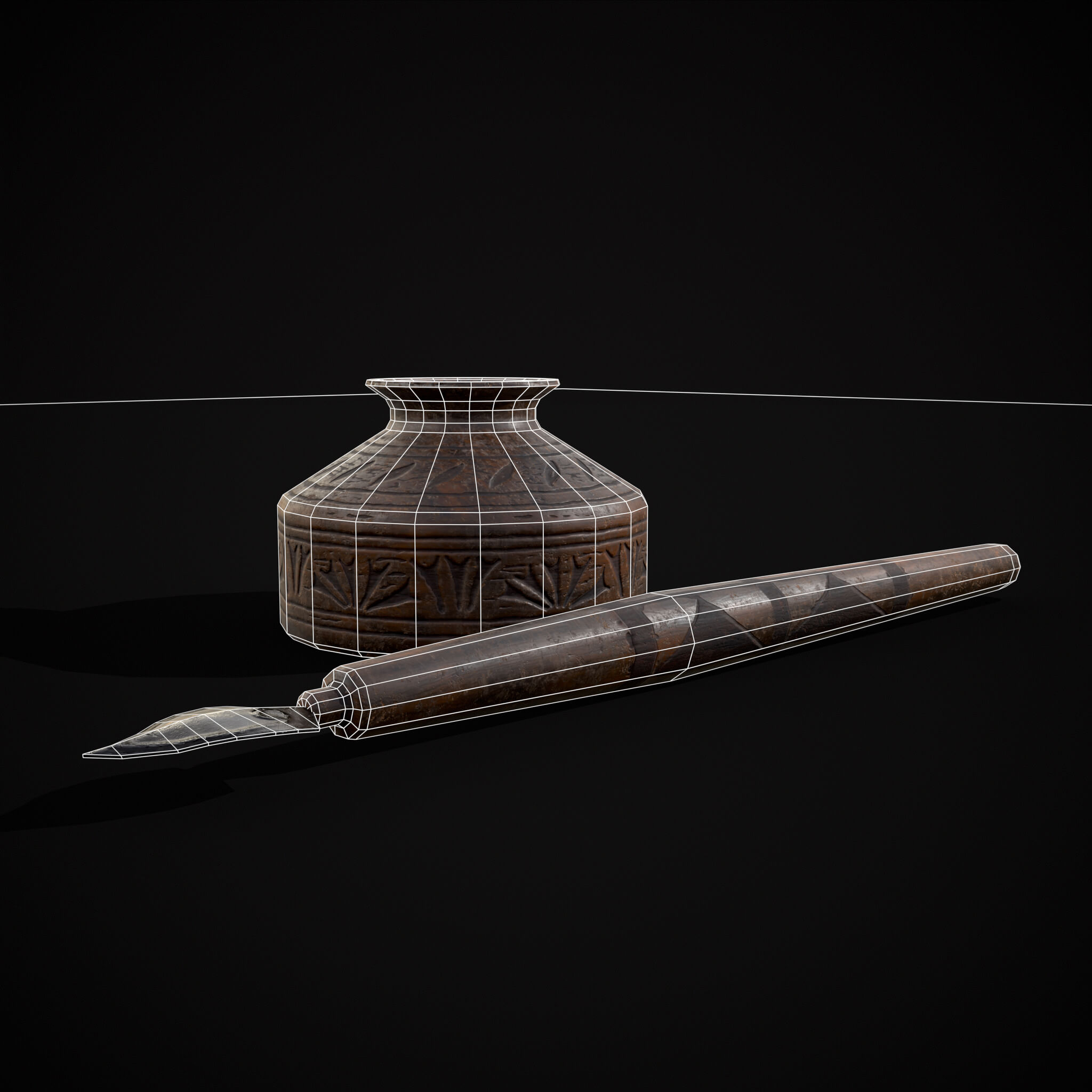 Elegant Wooden Inkpot Pen - 3D Model by Get Dead Entertainment