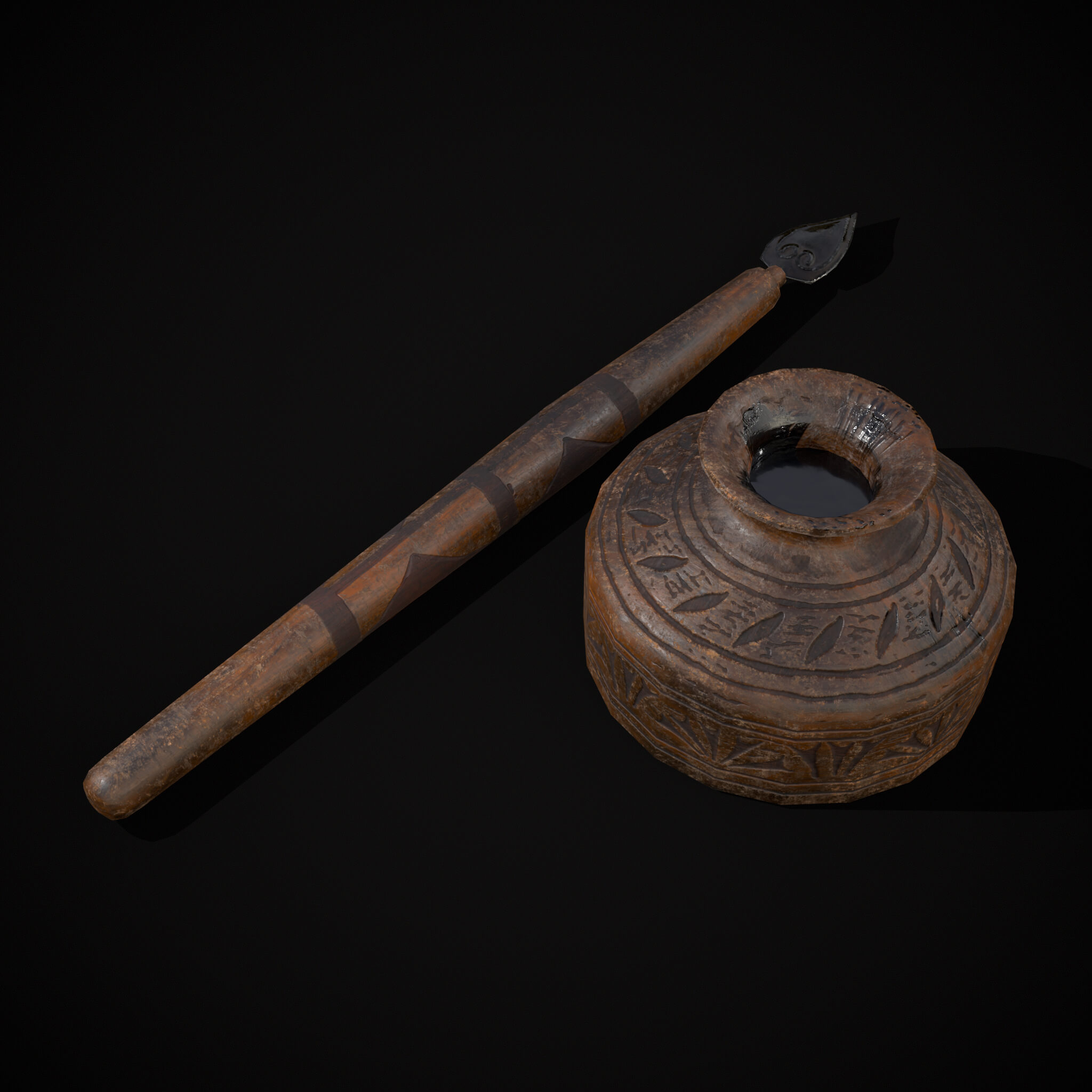 Elegant Wooden Inkpot Pen - 3D Model by Get Dead Entertainment