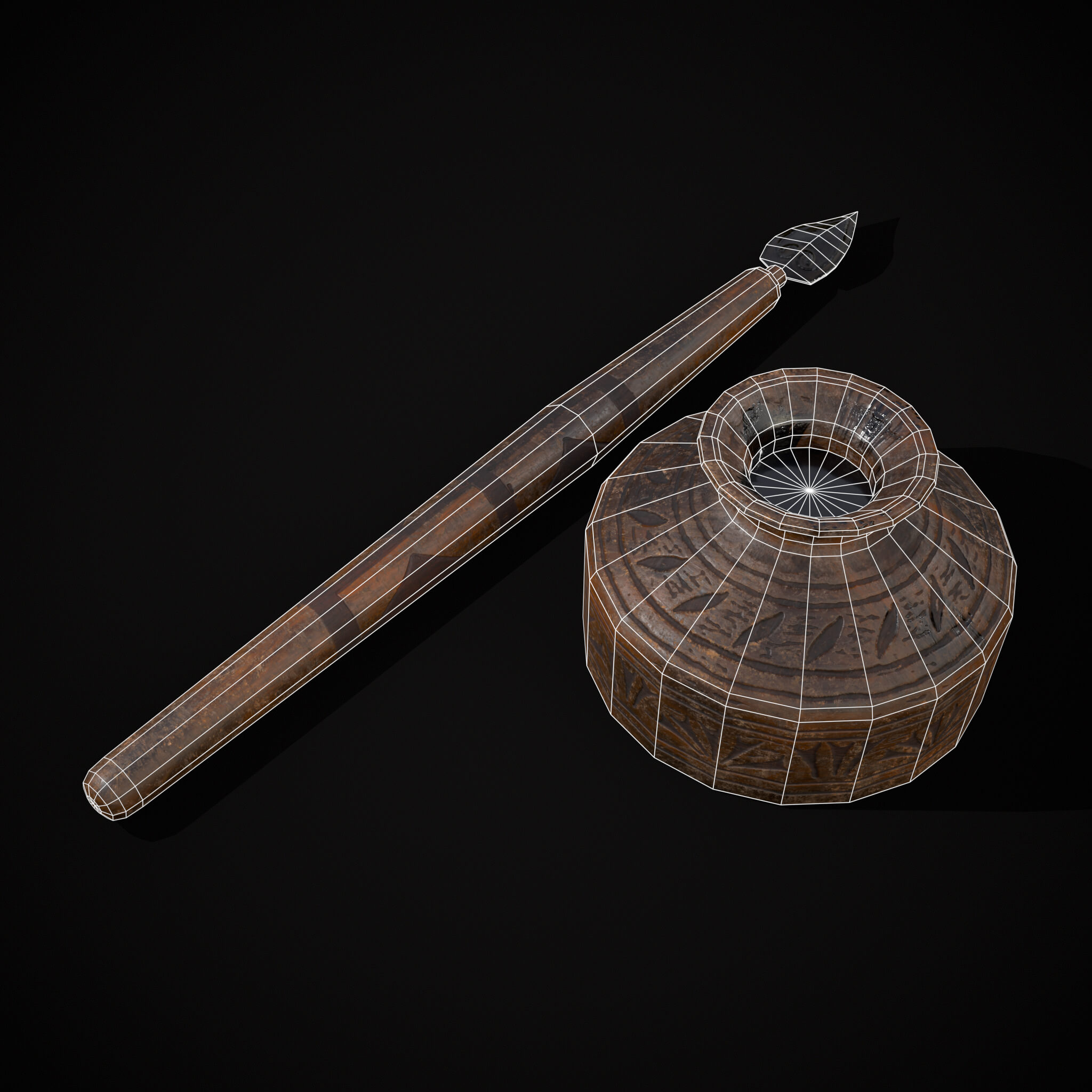 Elegant Wooden Inkpot Pen - 3D Model by Get Dead Entertainment