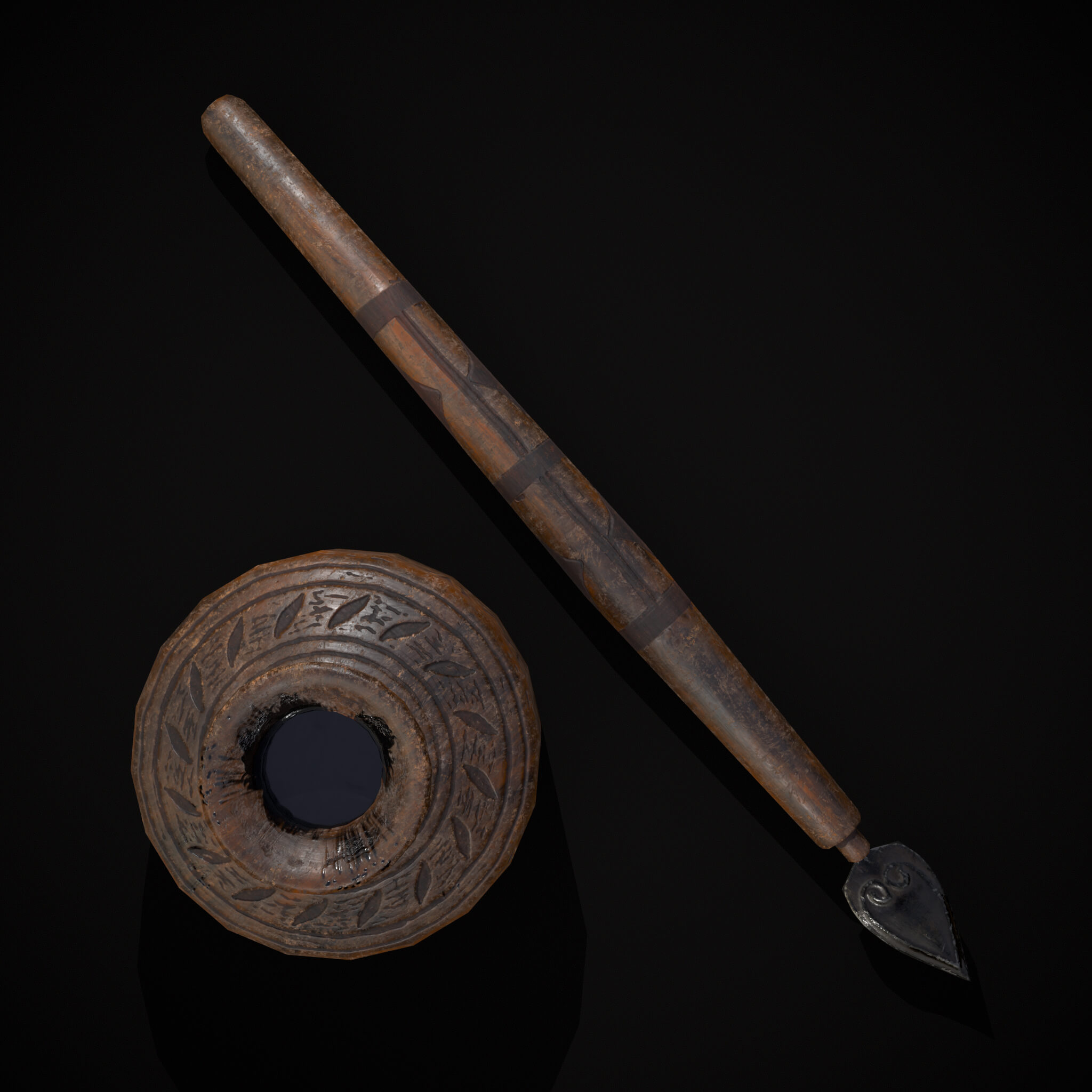 Elegant Wooden Inkpot Pen - 3D Model by Get Dead Entertainment