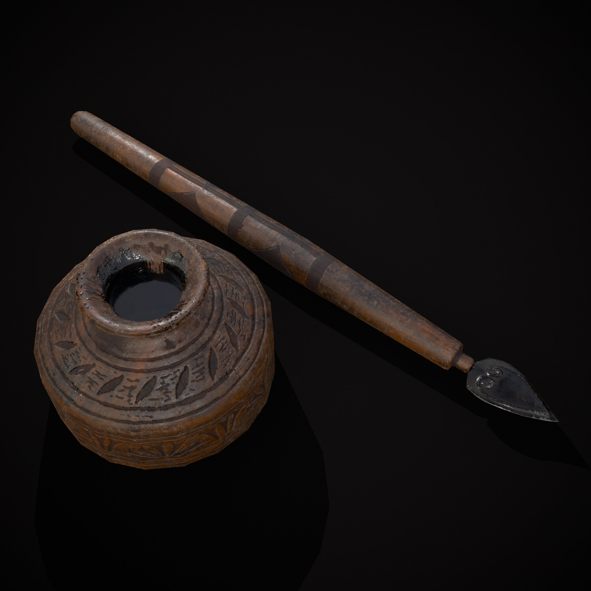 Elegant Wooden Inkpot Pen - 3D Model by Get Dead Entertainment