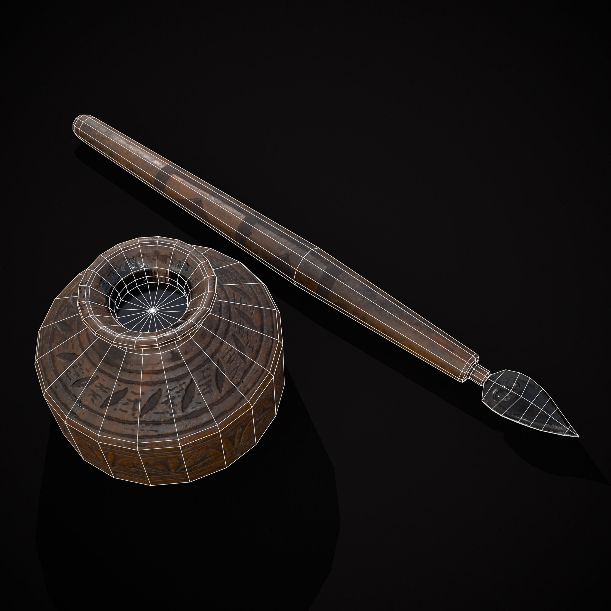 Elegant Wooden Inkpot Pen - 3D Model by Get Dead Entertainment