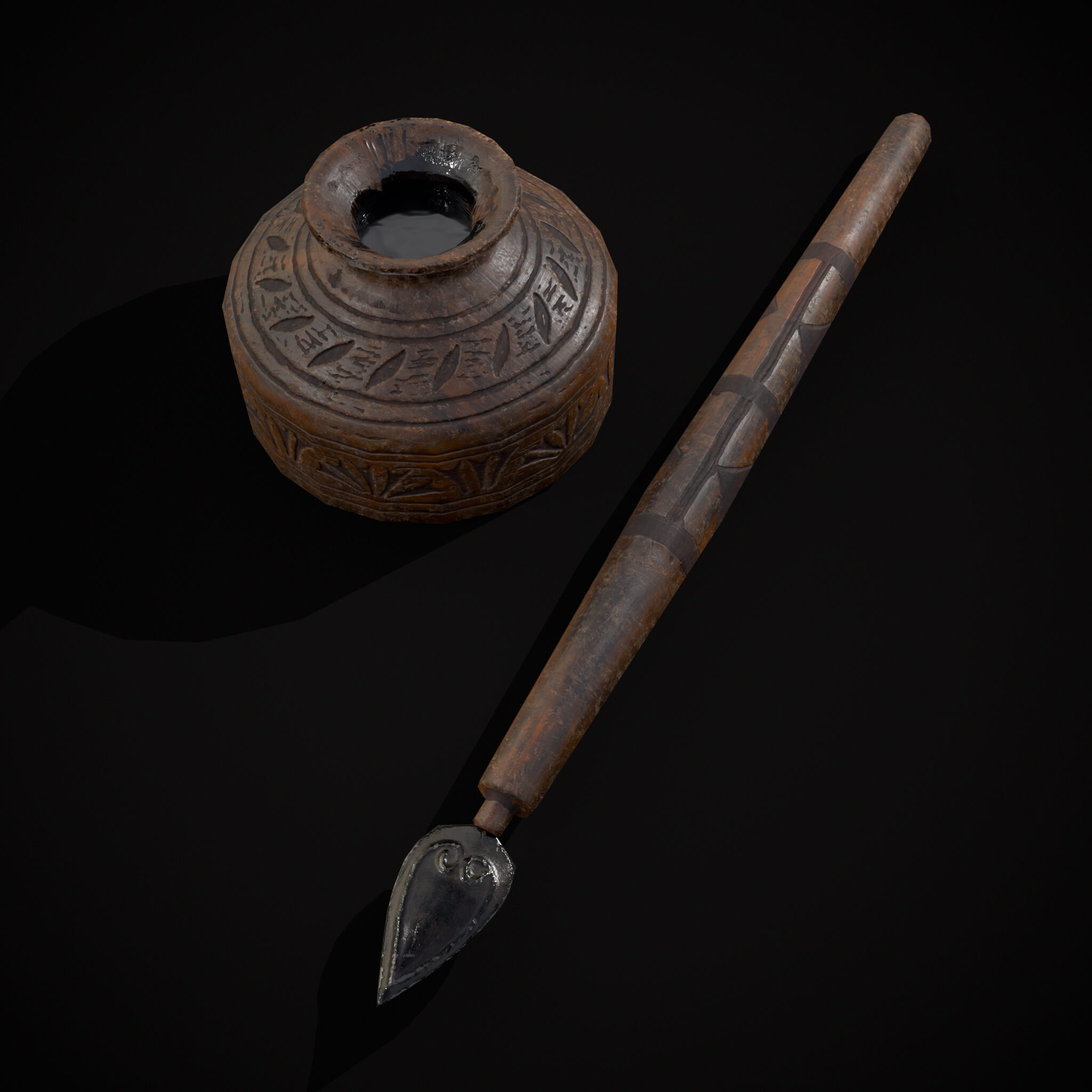 Elegant Wooden Inkpot Pen - 3D Model by Get Dead Entertainment