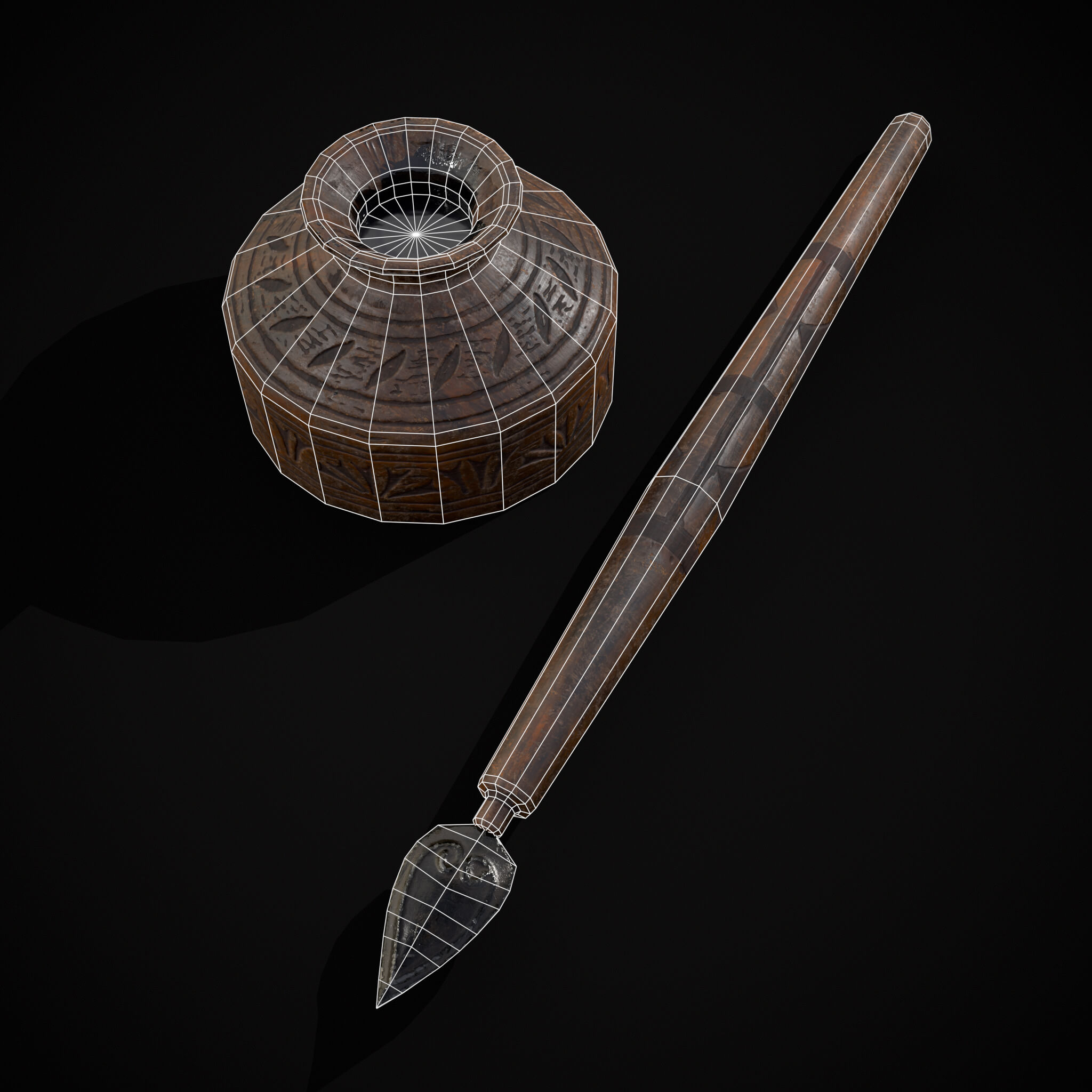 Elegant Wooden Inkpot Pen - 3D Model by Get Dead Entertainment
