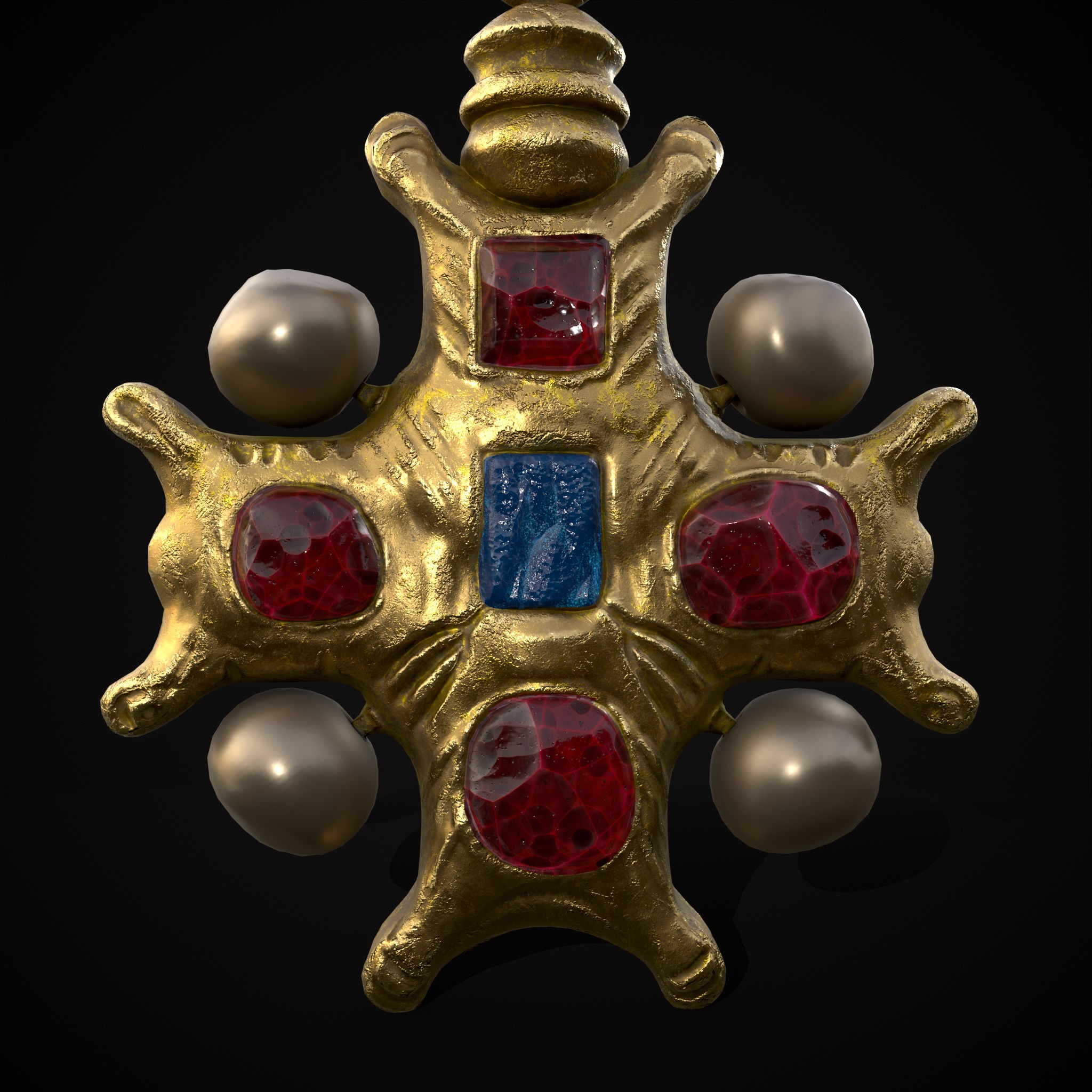 Gold Ruby Sapphire Pearl Cross Pendant - 3D Model by Get Dead Entertainment