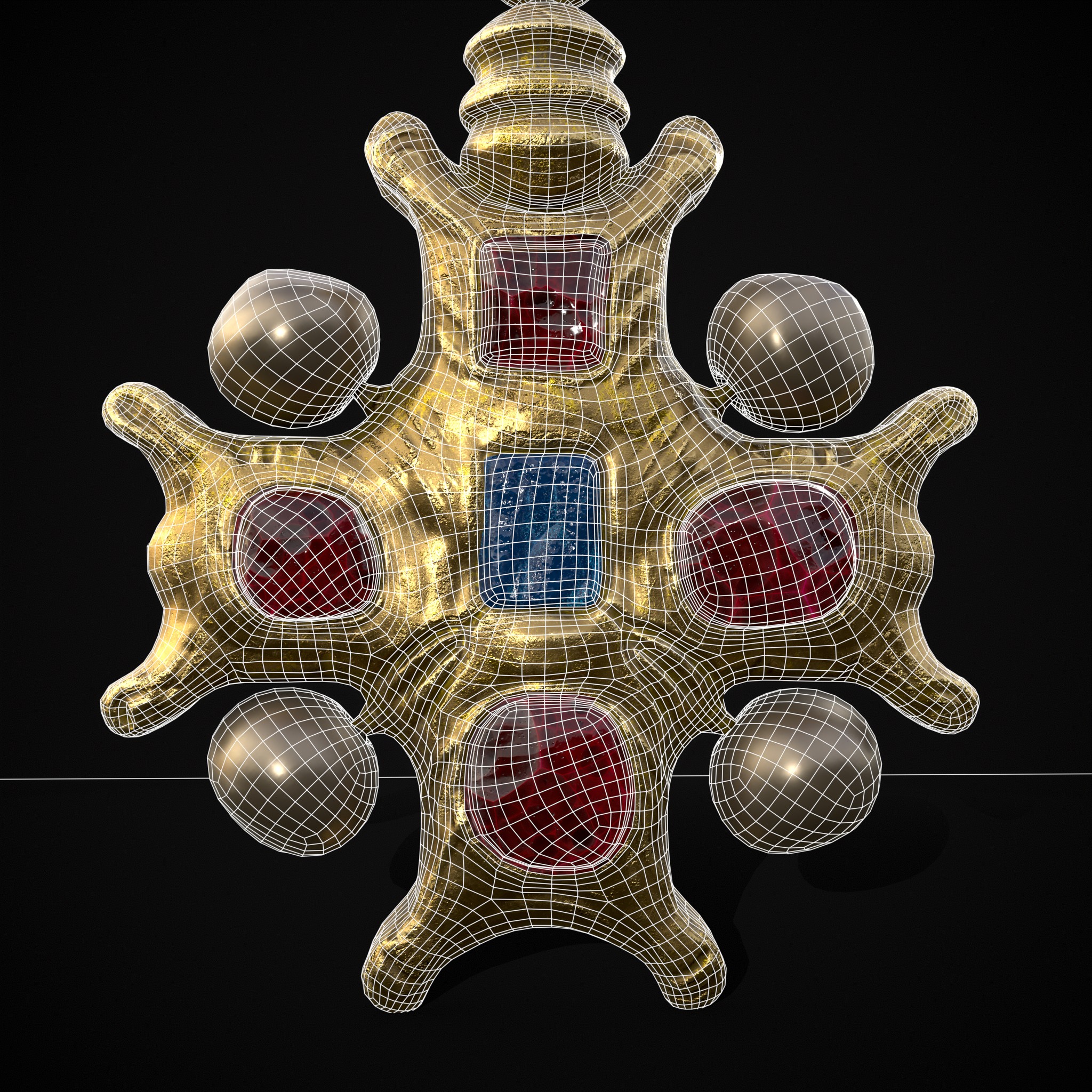 Gold Ruby Sapphire Pearl Cross Pendant - 3D Model by Get Dead Entertainment