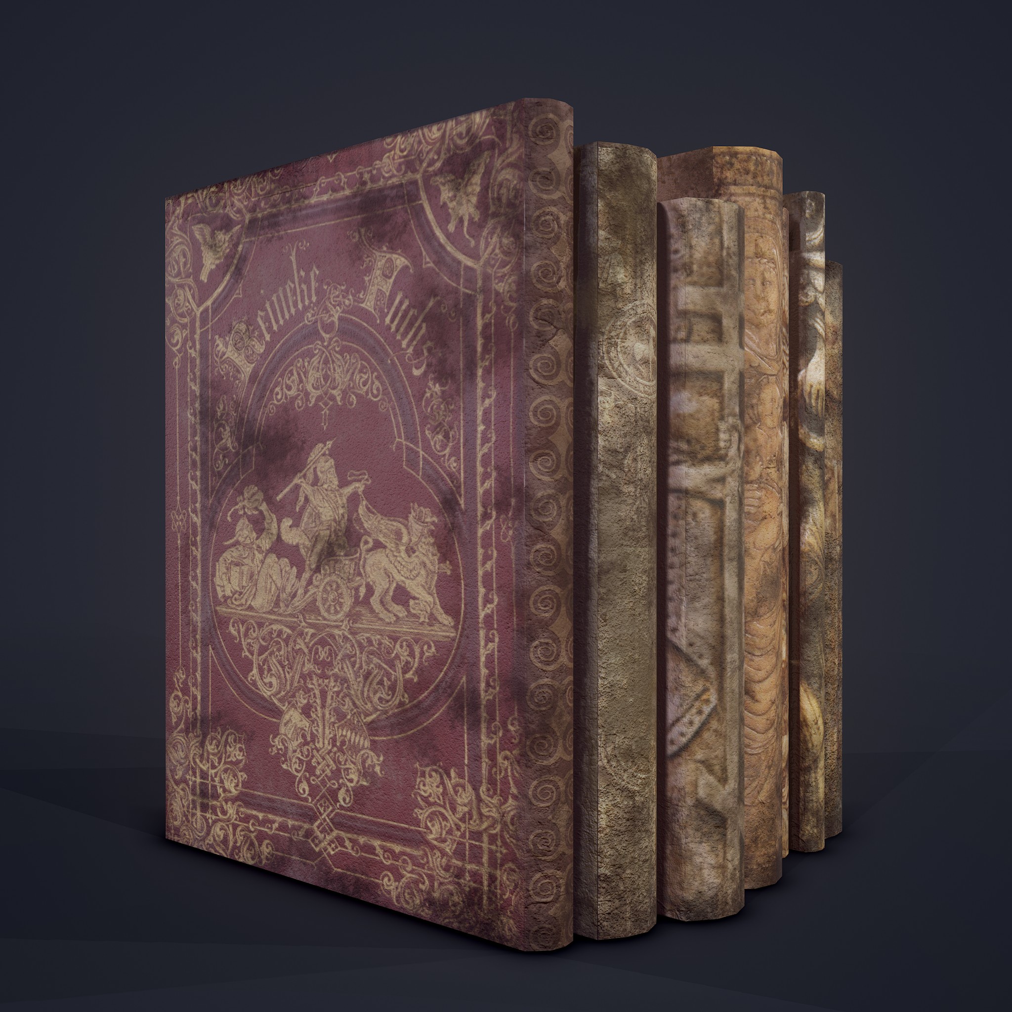 Medieval Books Row 1 Design 1 - 3D Model by Get Dead Entertainment