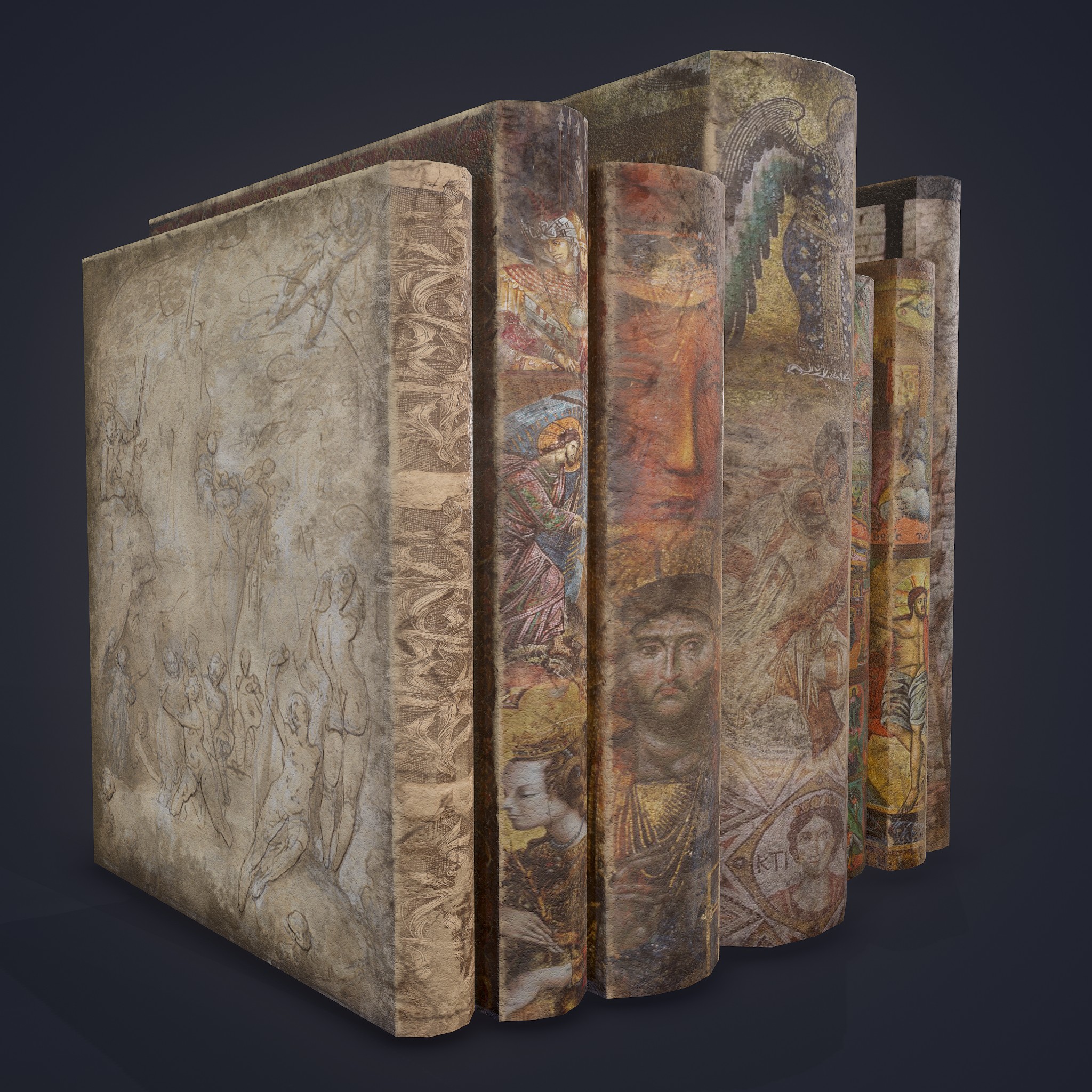 Medieval Books Row 3 Design 1 - 3D Model by Get Dead Entertainment