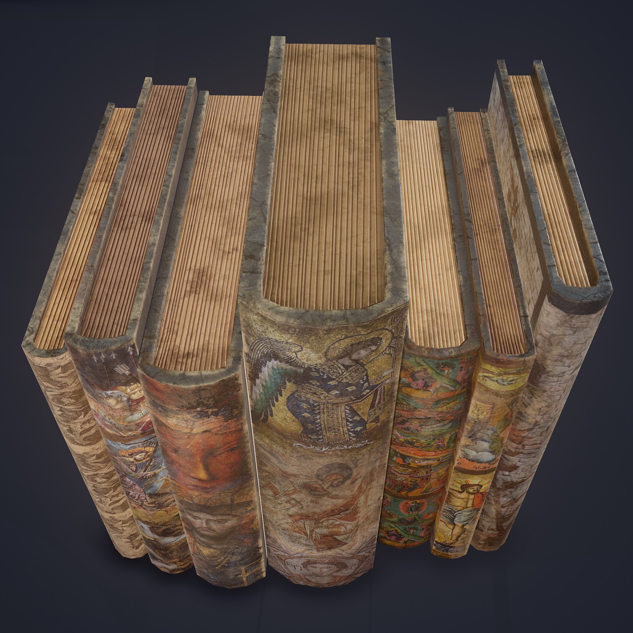 Medieval Books Row 3 Design 1 - 3D Model by Get Dead Entertainment
