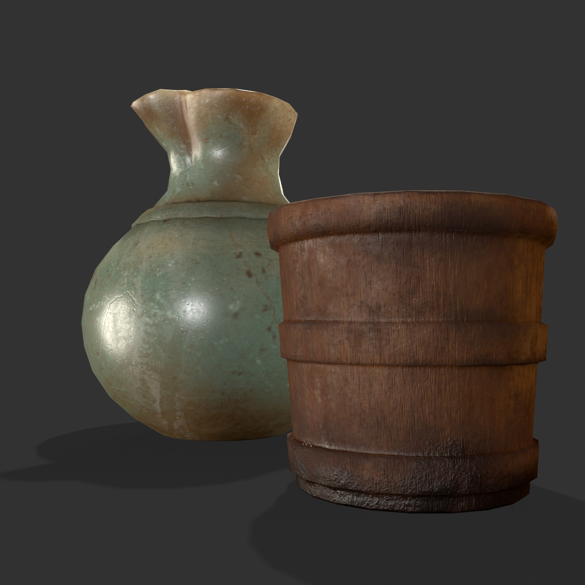 Medieval Clay Jug Wood Pail - 3D Model by Get Dead Entertainment