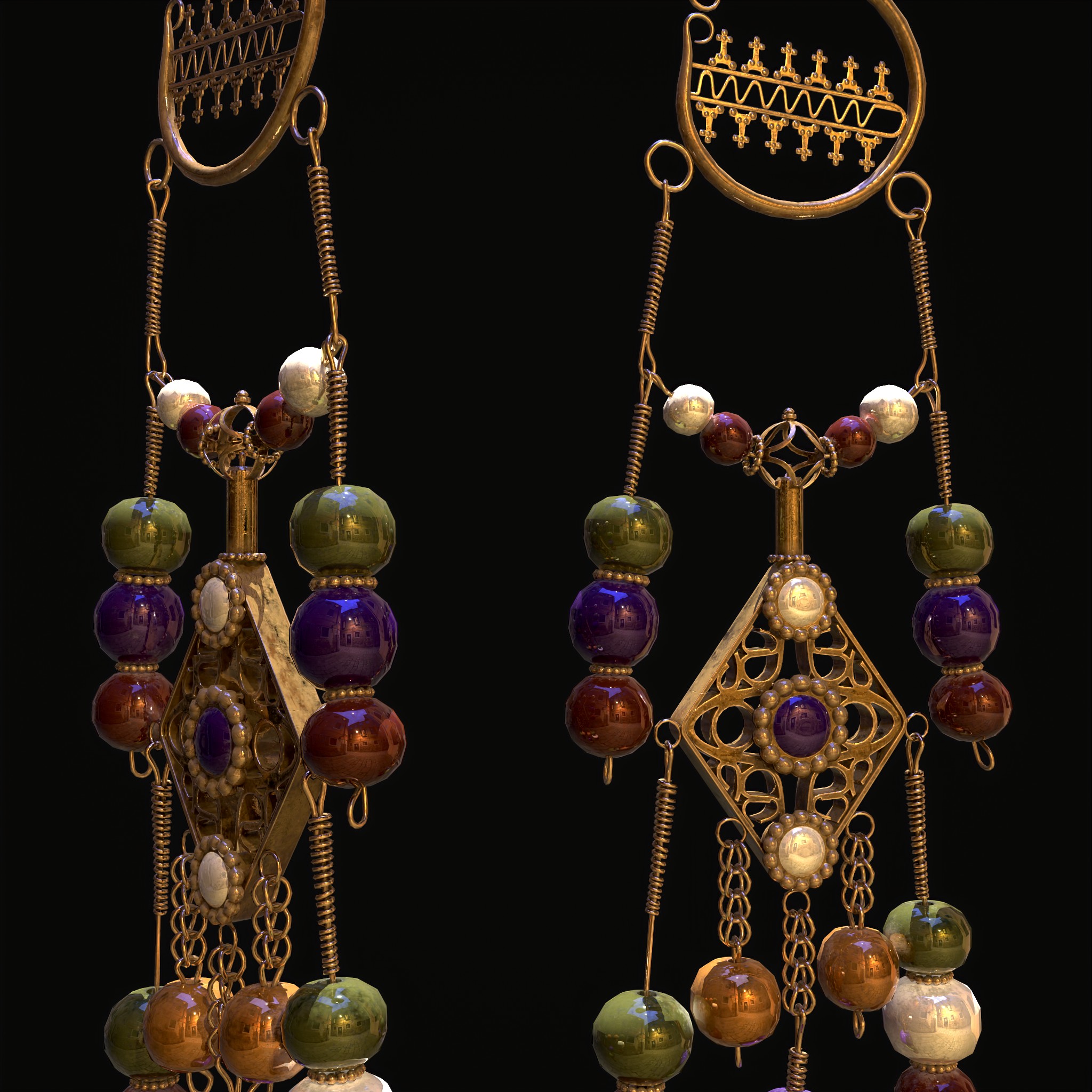 Medieval Hanging Bead Tassel Earrings - 3D Model by Get Dead Entertainment