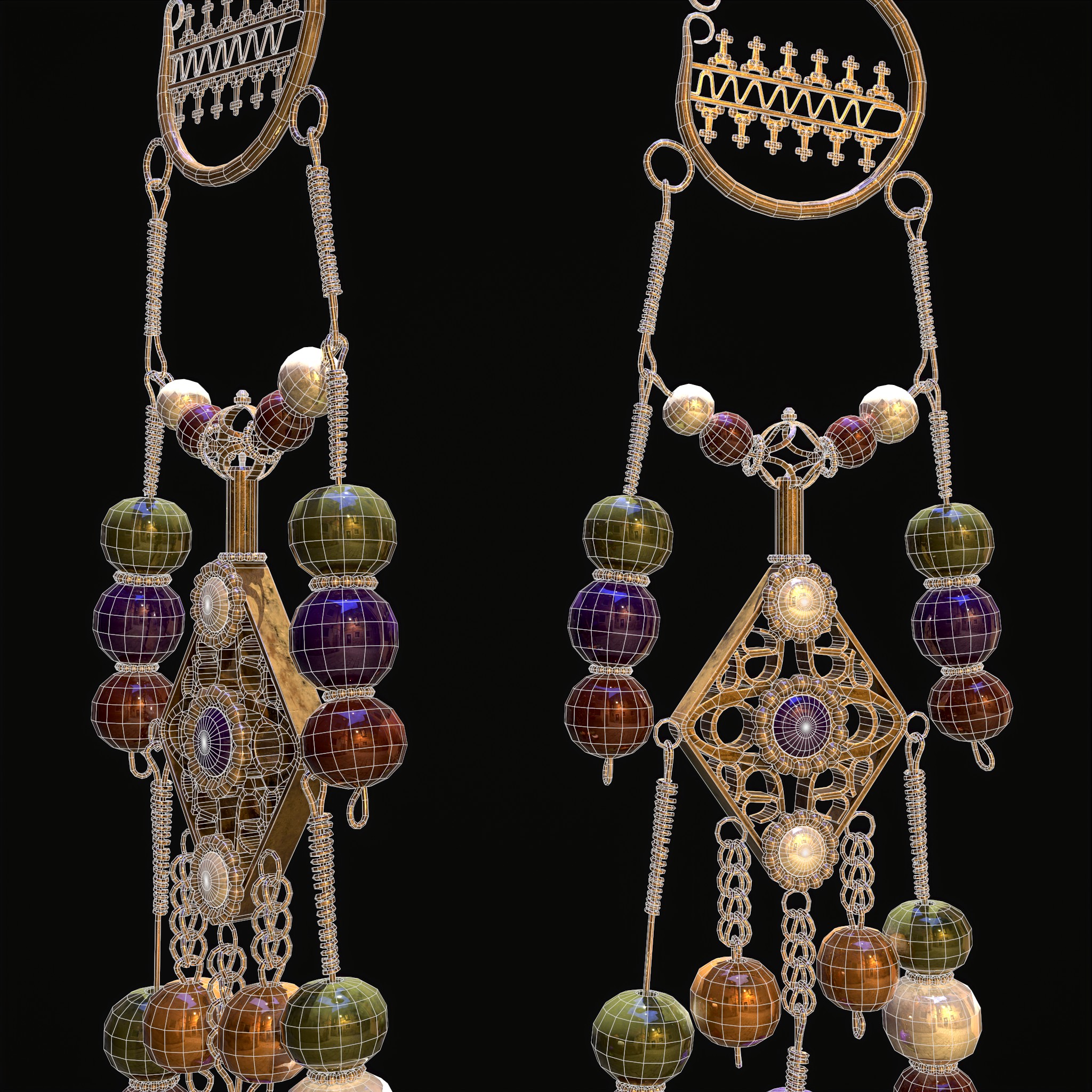 Medieval Hanging Bead Tassel Earrings - 3D Model by Get Dead Entertainment