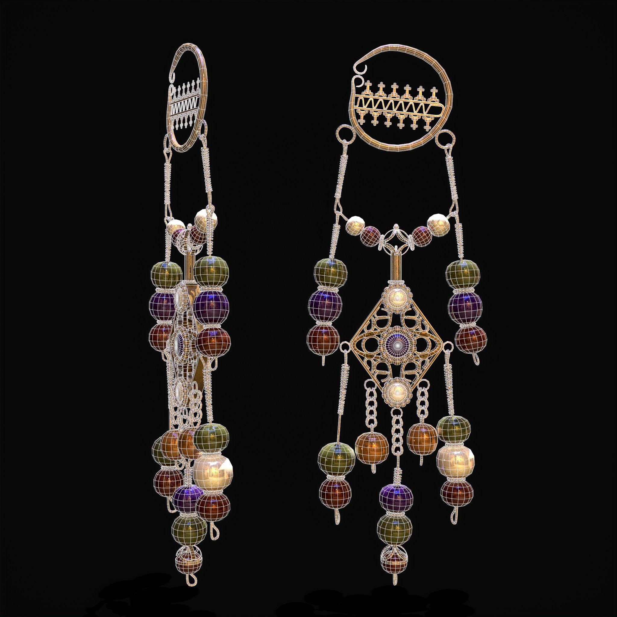 Medieval Hanging Bead Tassel Earrings - 3D Model by Get Dead Entertainment