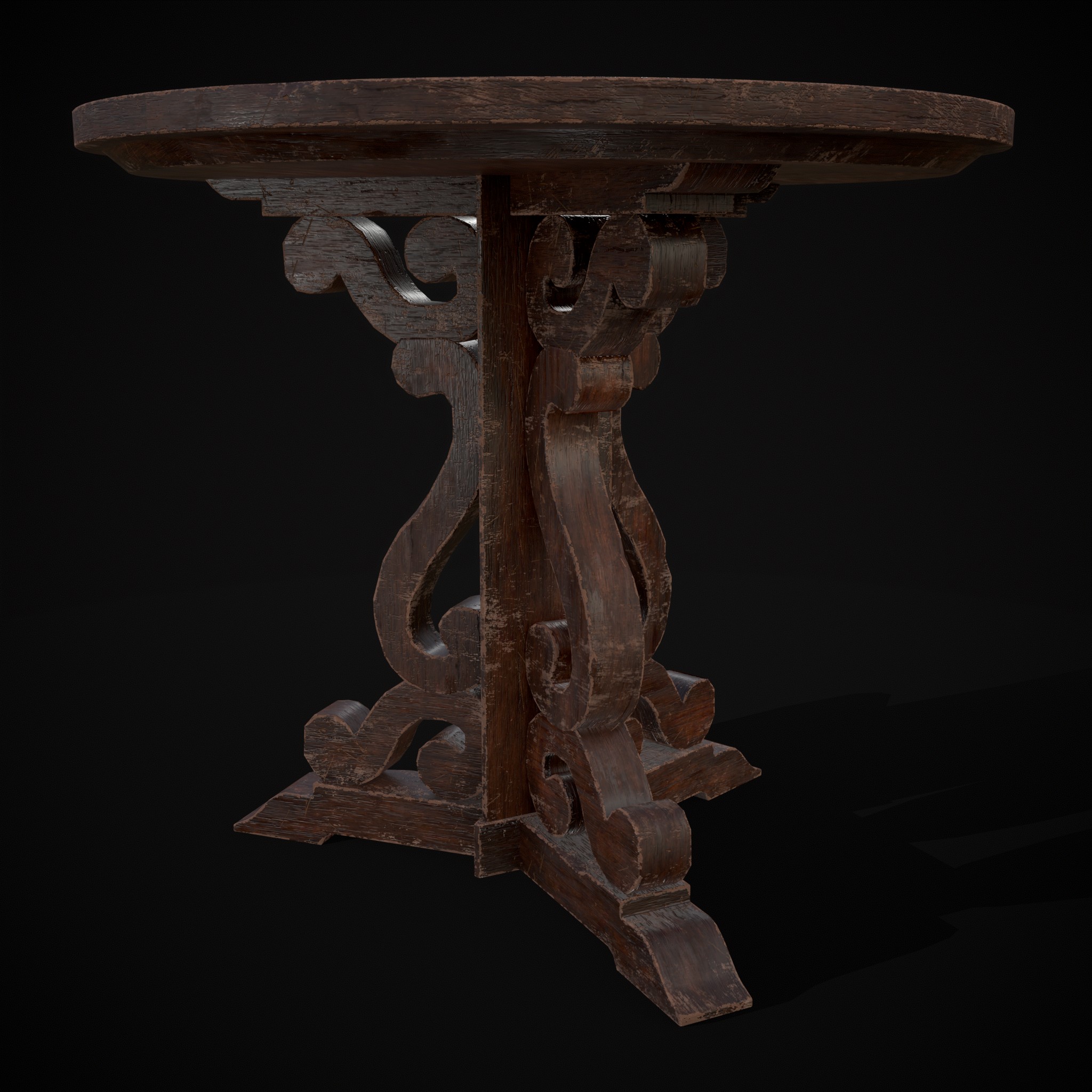 Medieval Mahogany Antique Three Legged Round Table - 3D Model by Get ...