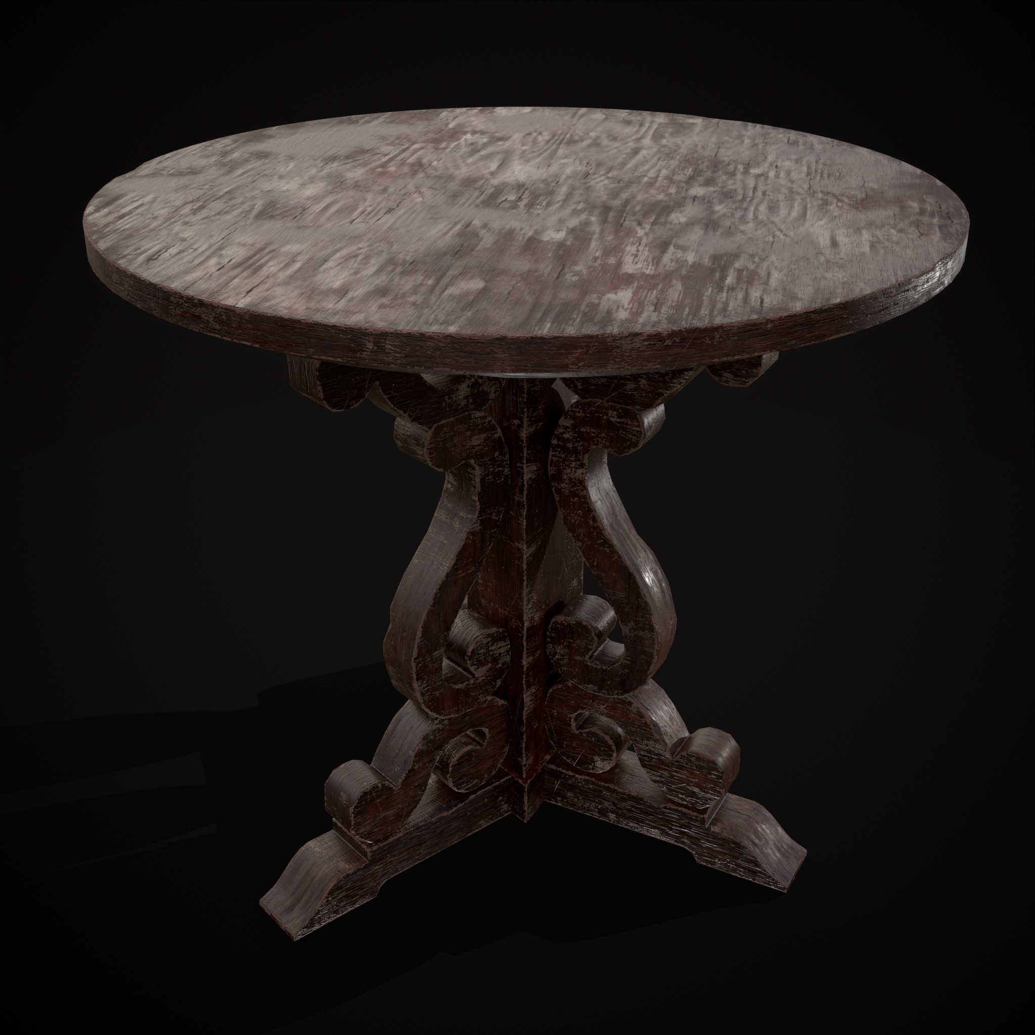 Medieval Mahogany Antique Three Legged Round Table - 3D Model by Get ...