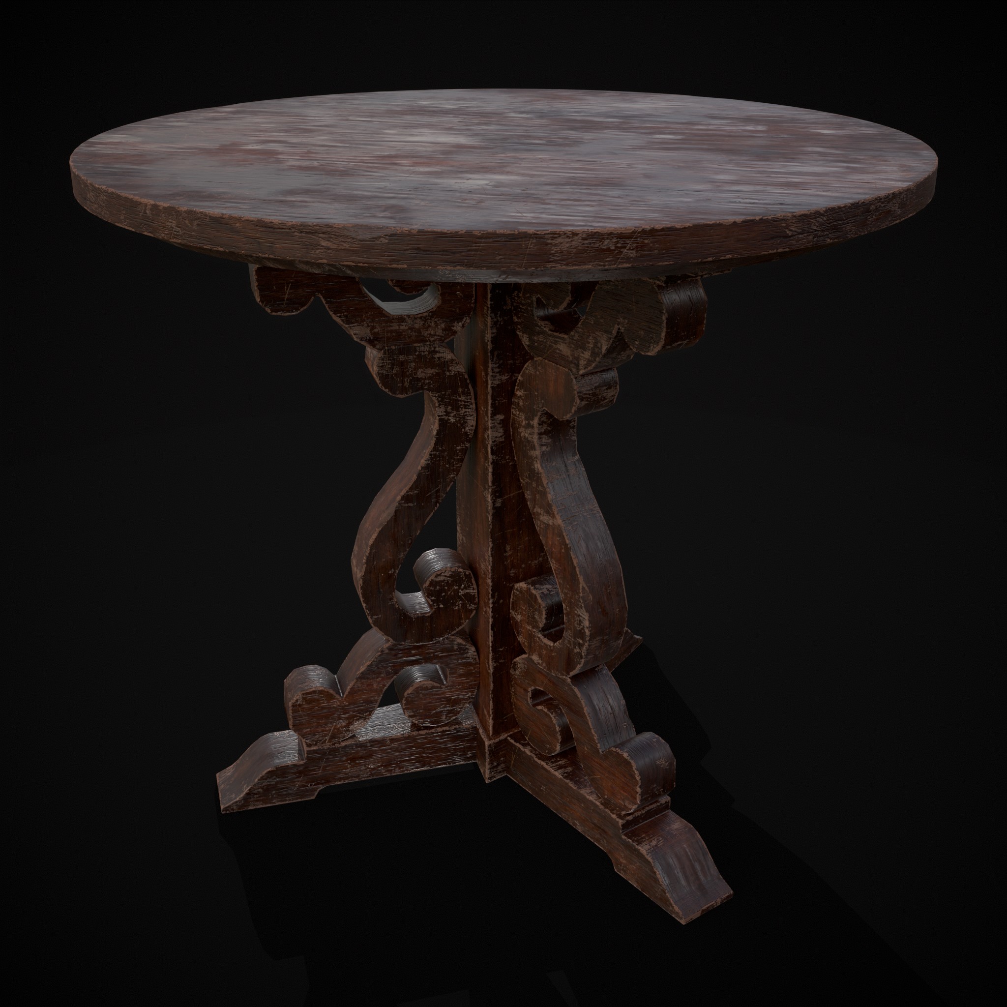 Medieval Mahogany Antique Three Legged Round Table - 3D Model by Get ...