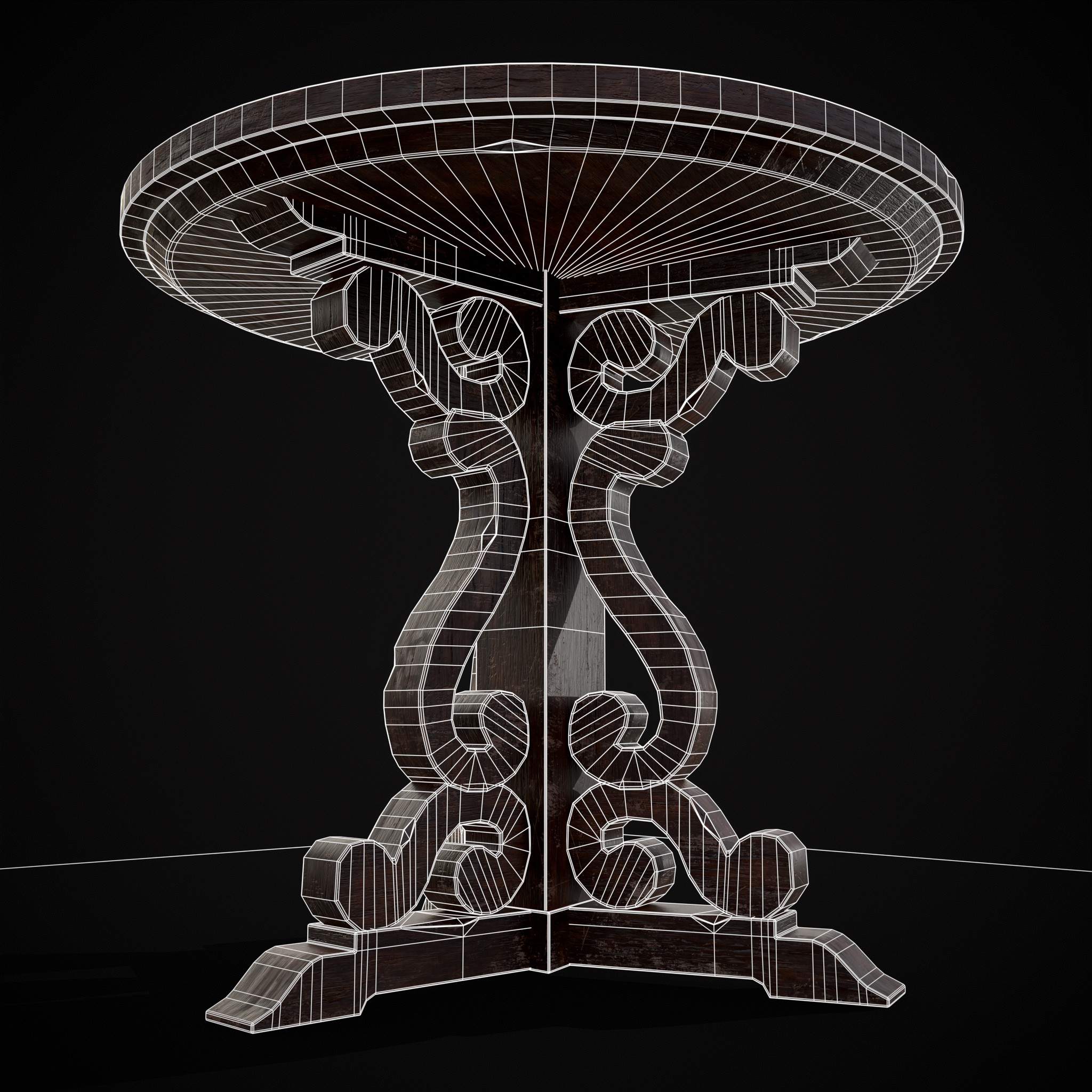 Medieval Mahogany Antique Three Legged Round Table - 3D Model by Get Dead Entertainment