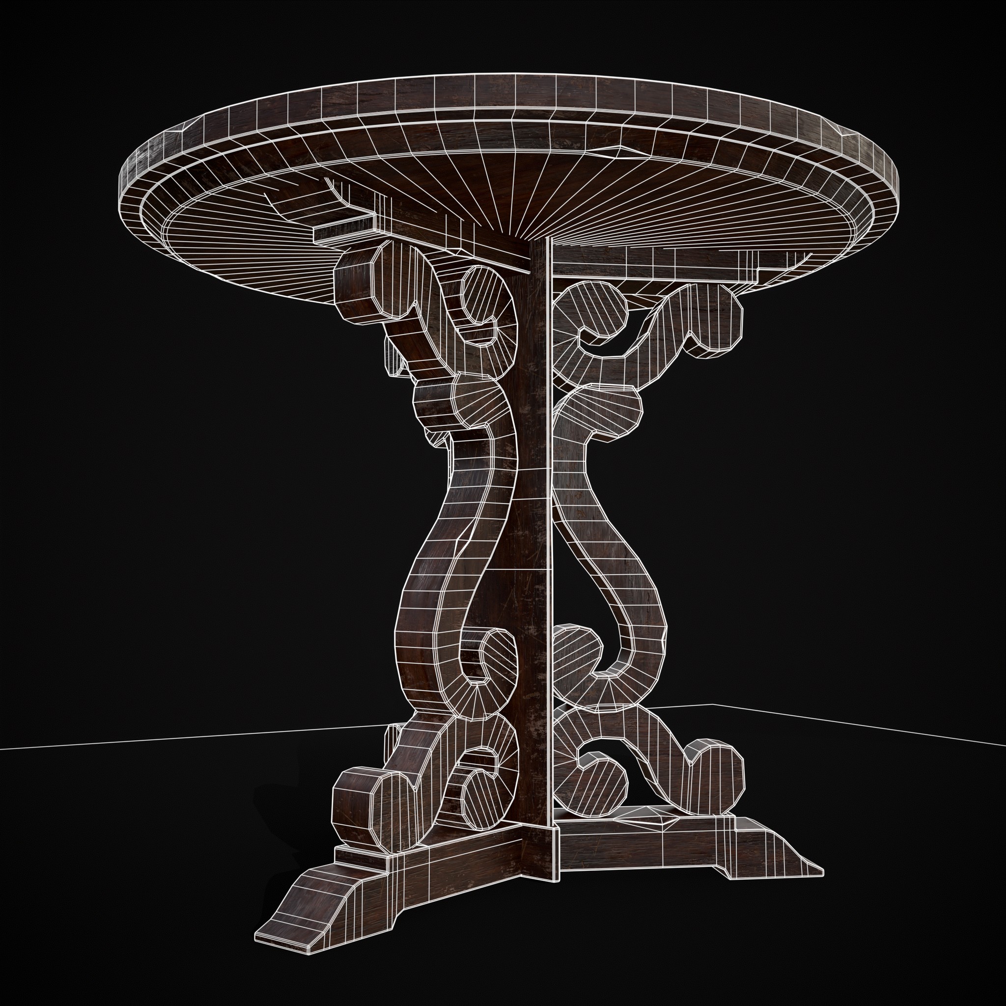 Medieval Mahogany Antique Three Legged Round Table - 3D Model by Get Dead Entertainment