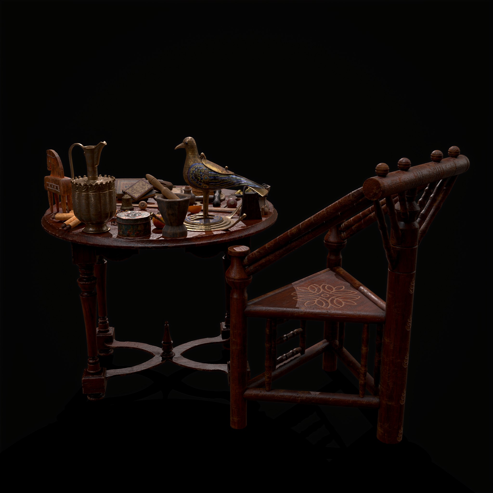 Medieval Props Messy Table Scene - 3D Model by Get Dead Entertainment