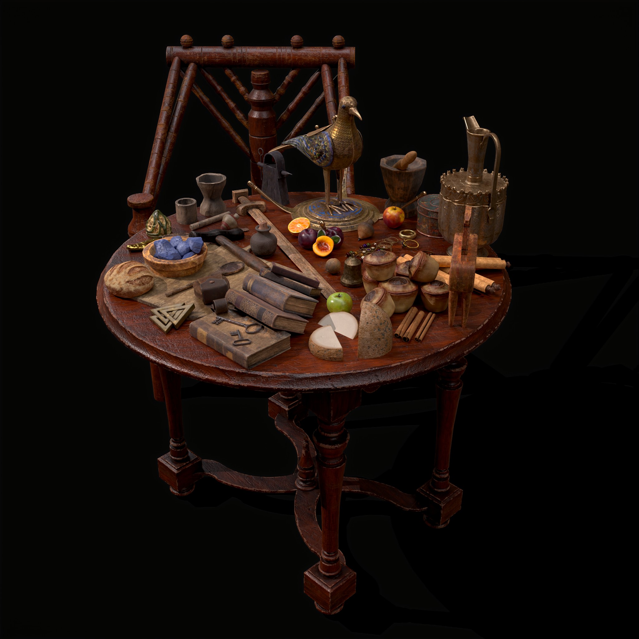 Medieval Props Messy Table Scene - 3D Model by Get Dead Entertainment