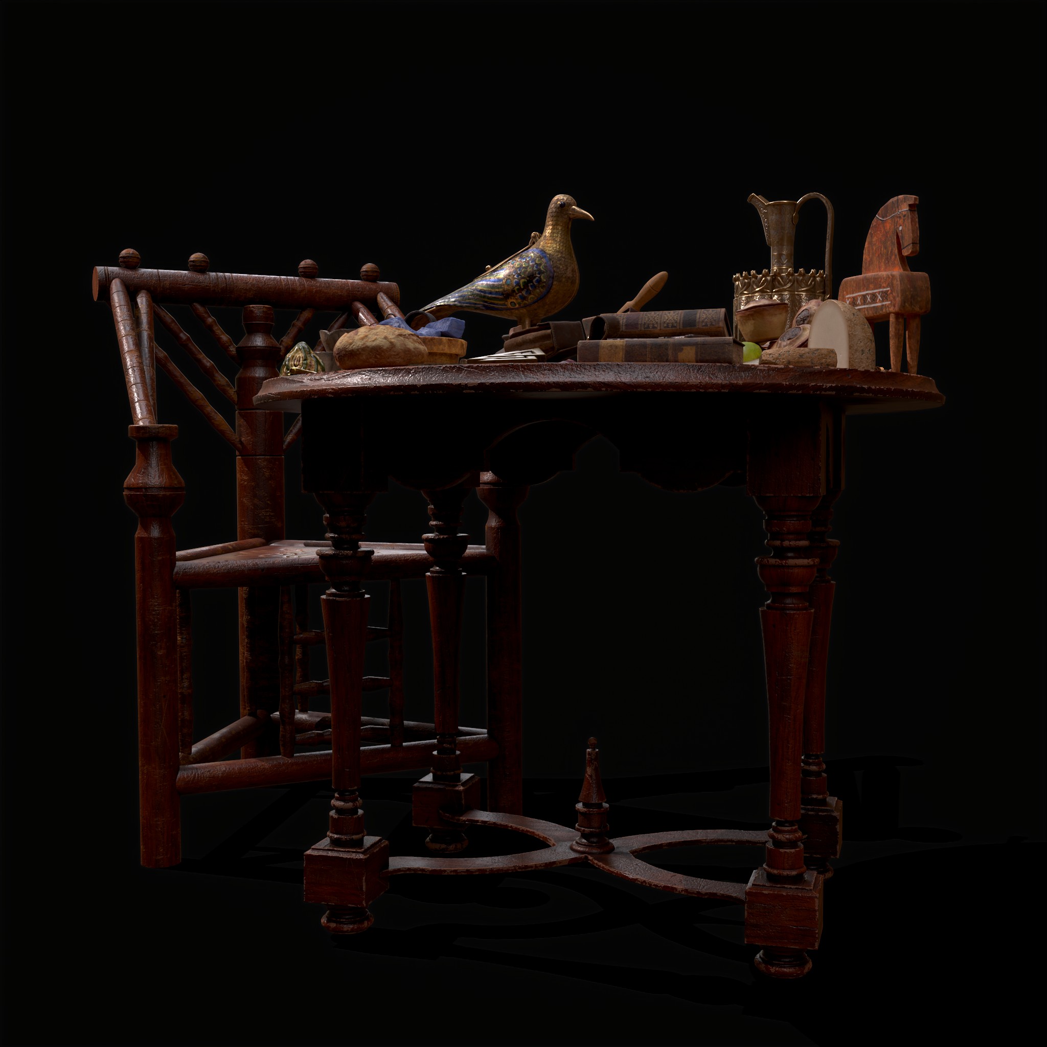 Medieval Props Messy Table Scene - 3D Model by Get Dead Entertainment