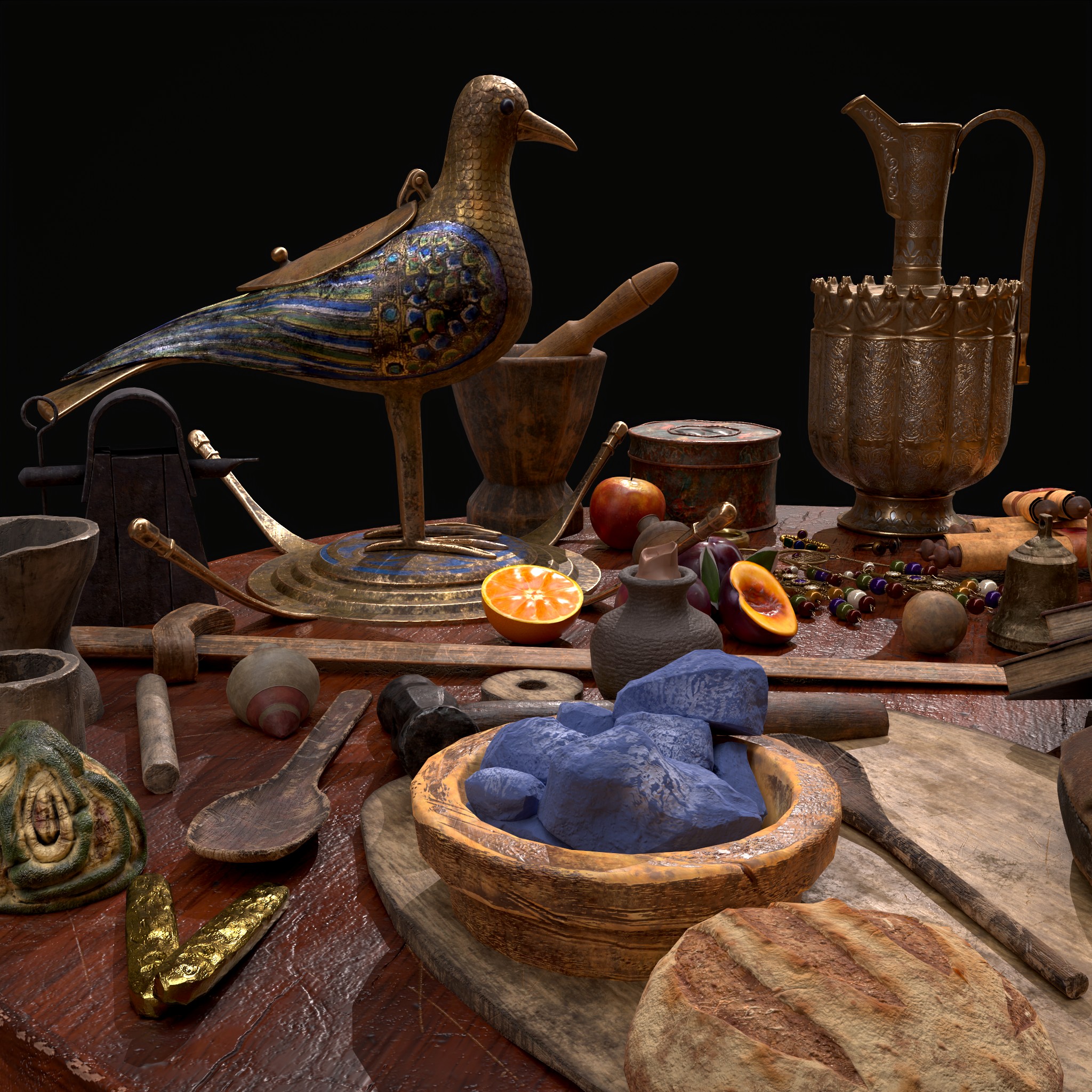 Medieval Props Messy Table Scene - 3D Model by Get Dead Entertainment