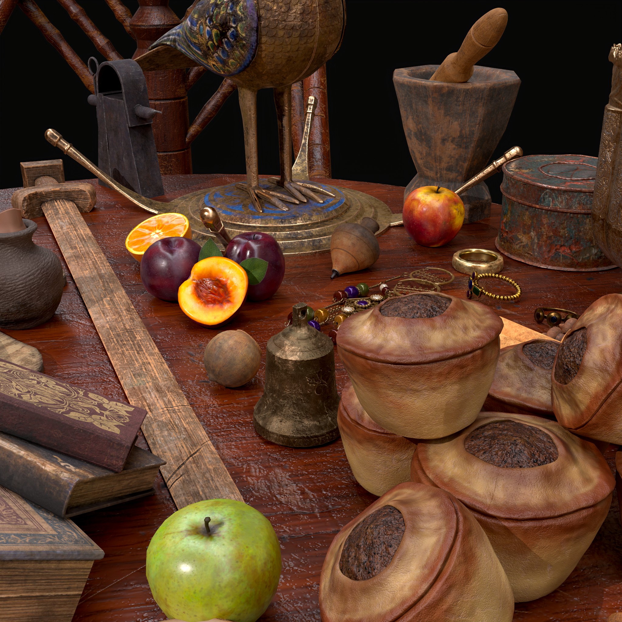 Medieval Props Messy Table Scene - 3D Model by Get Dead Entertainment