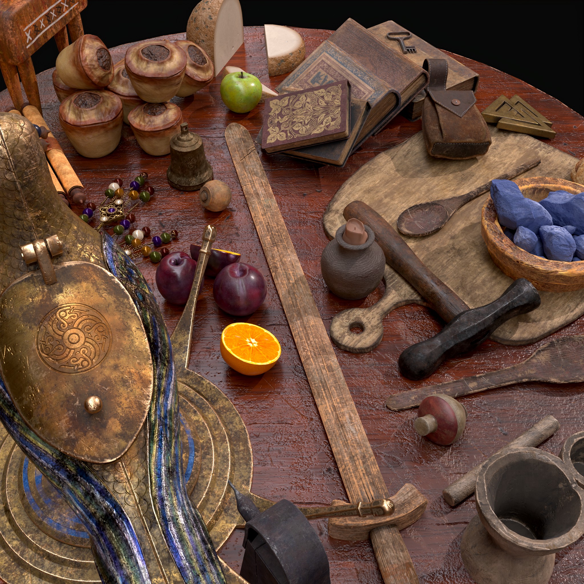 Medieval Props Messy Table Scene - 3D Model by Get Dead Entertainment