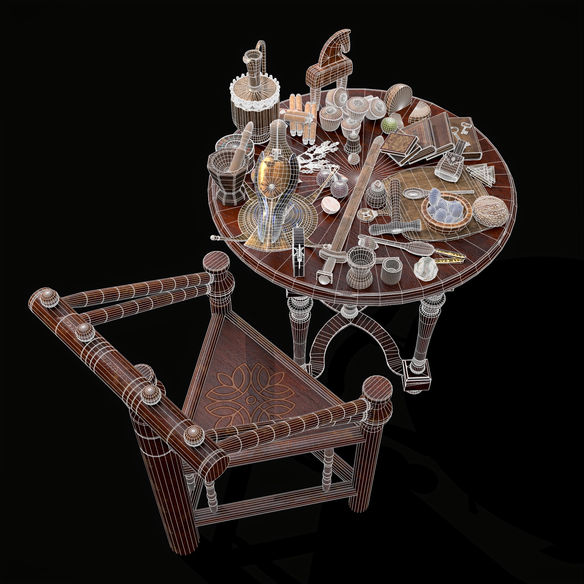 Medieval Props Messy Table Scene - 3D Model by Get Dead Entertainment