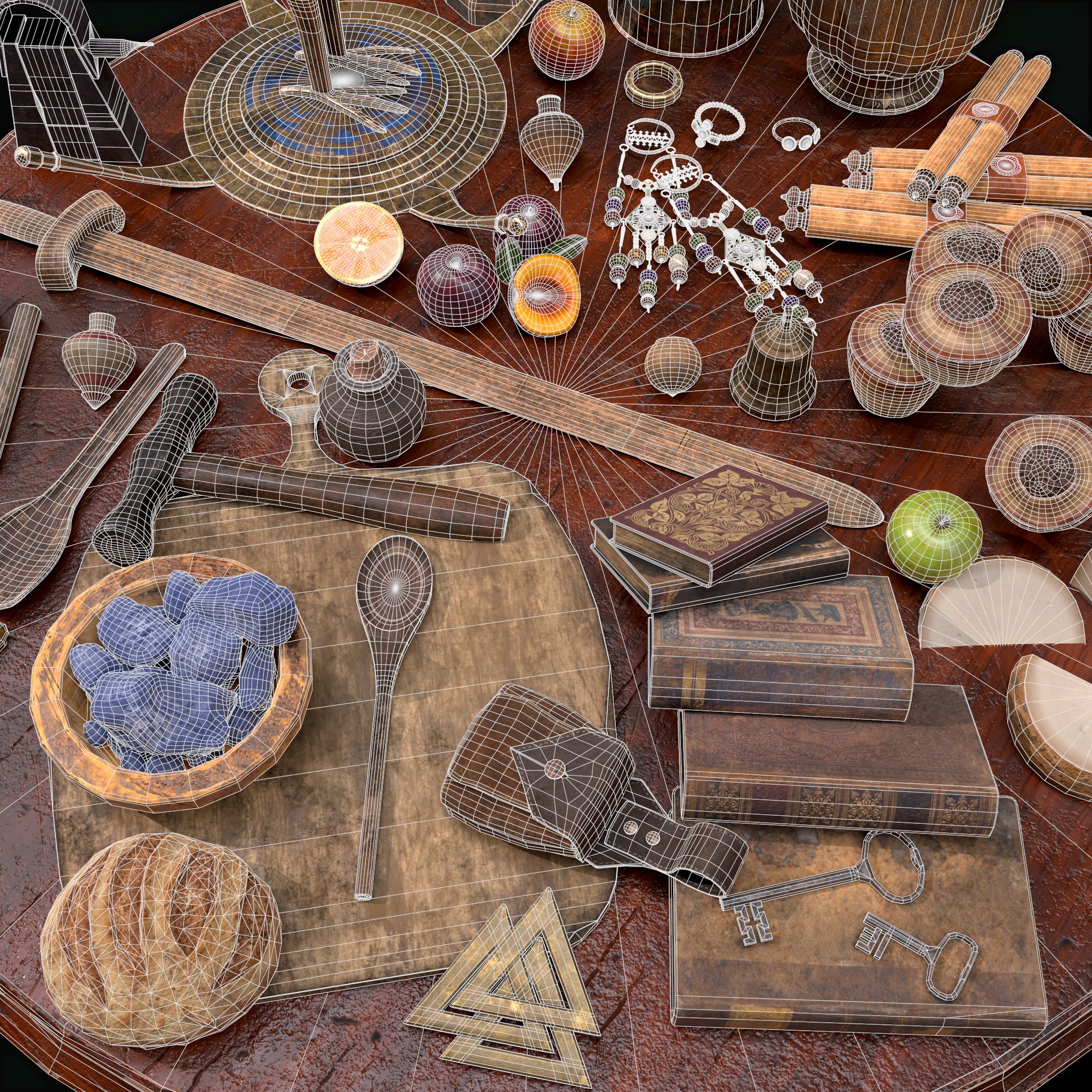 Medieval Props Messy Table Scene - 3D Model by Get Dead Entertainment