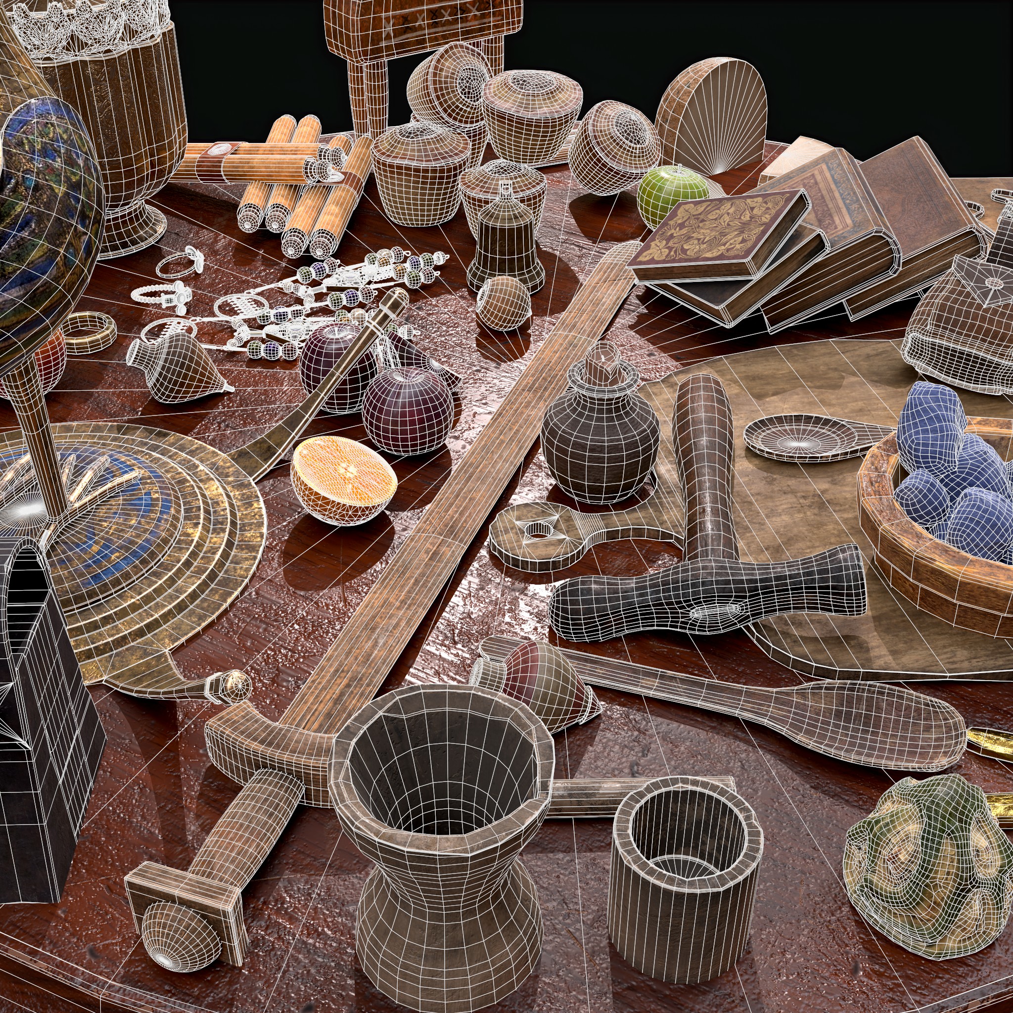Medieval Props Messy Table Scene - 3D Model by Get Dead Entertainment