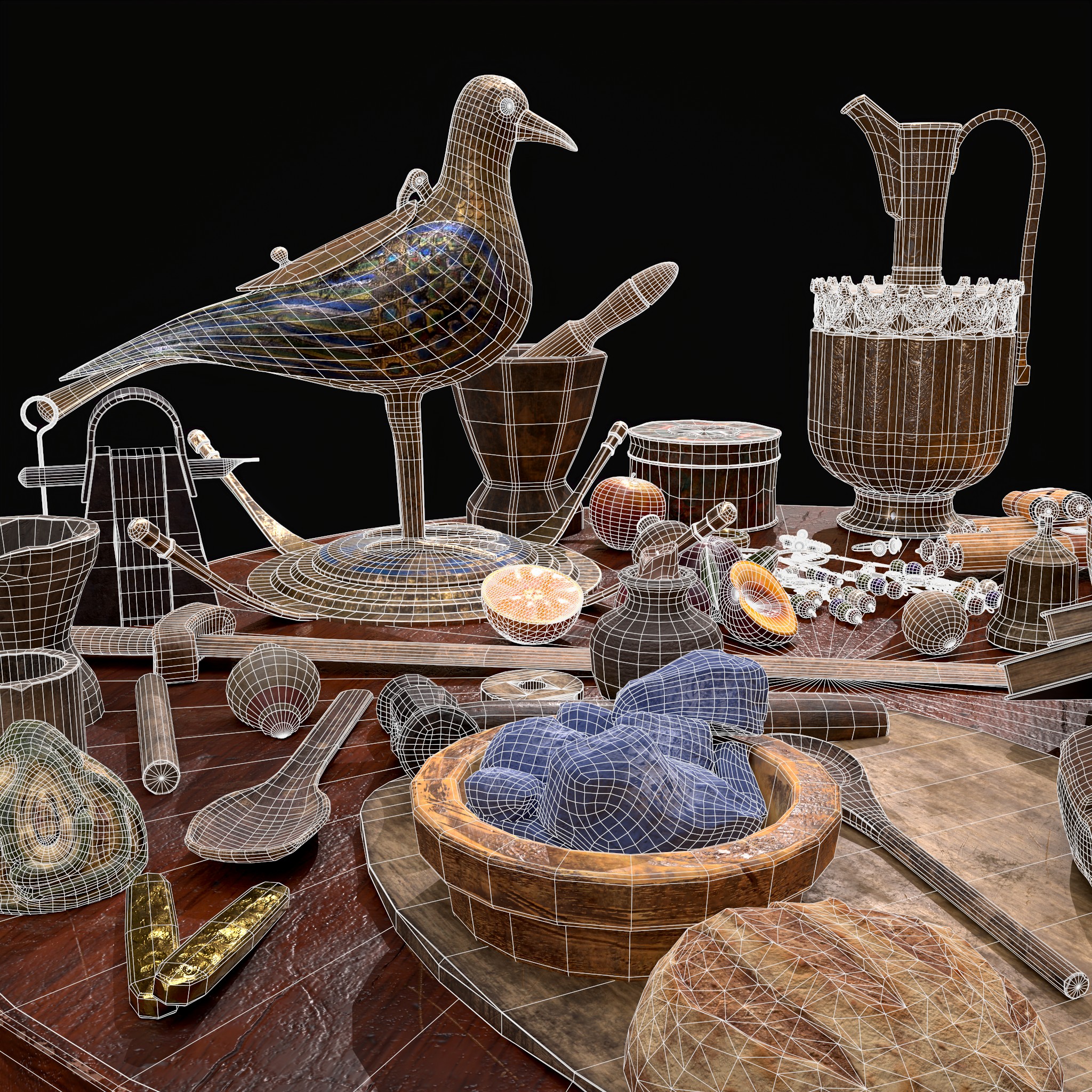 Medieval Props Messy Table Scene - 3D Model by Get Dead Entertainment