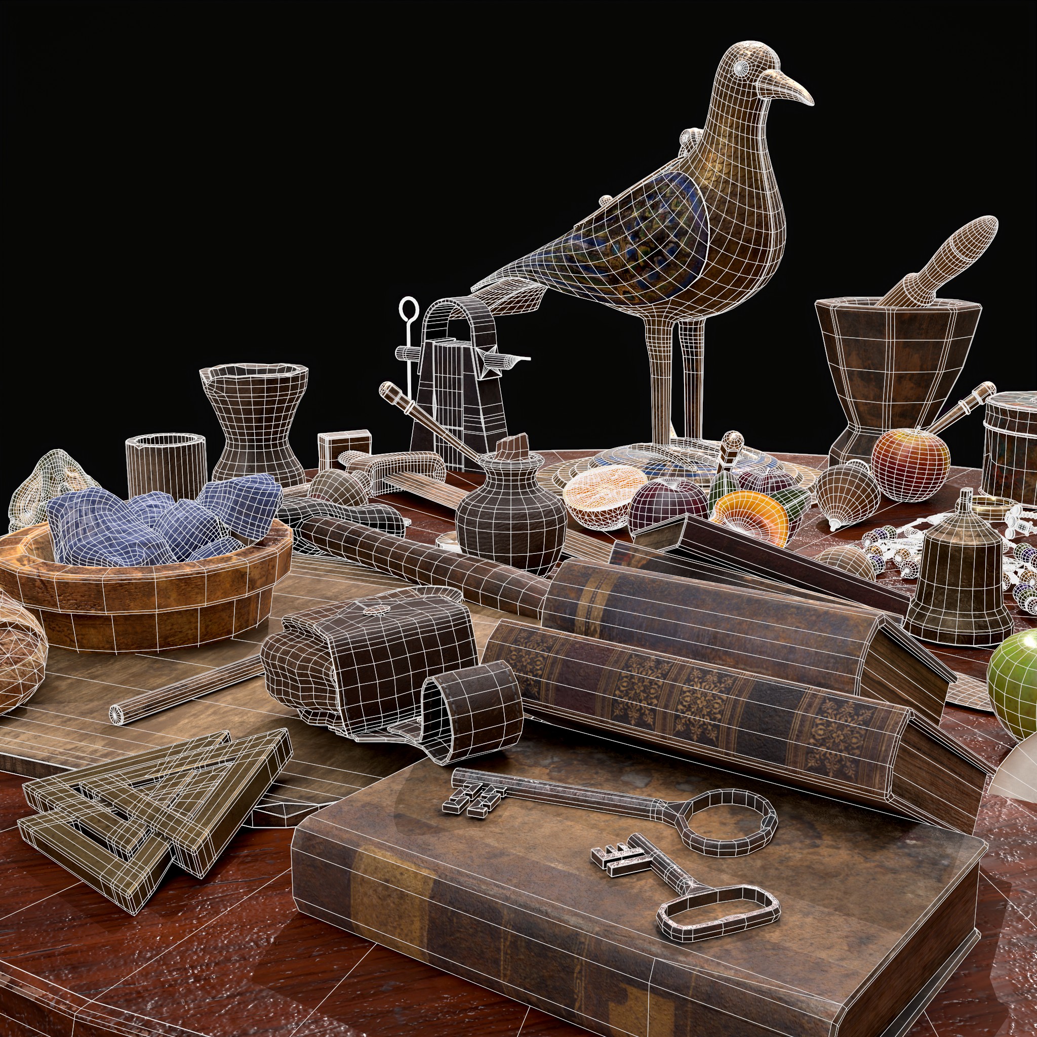 Medieval Props Messy Table Scene - 3D Model by Get Dead Entertainment