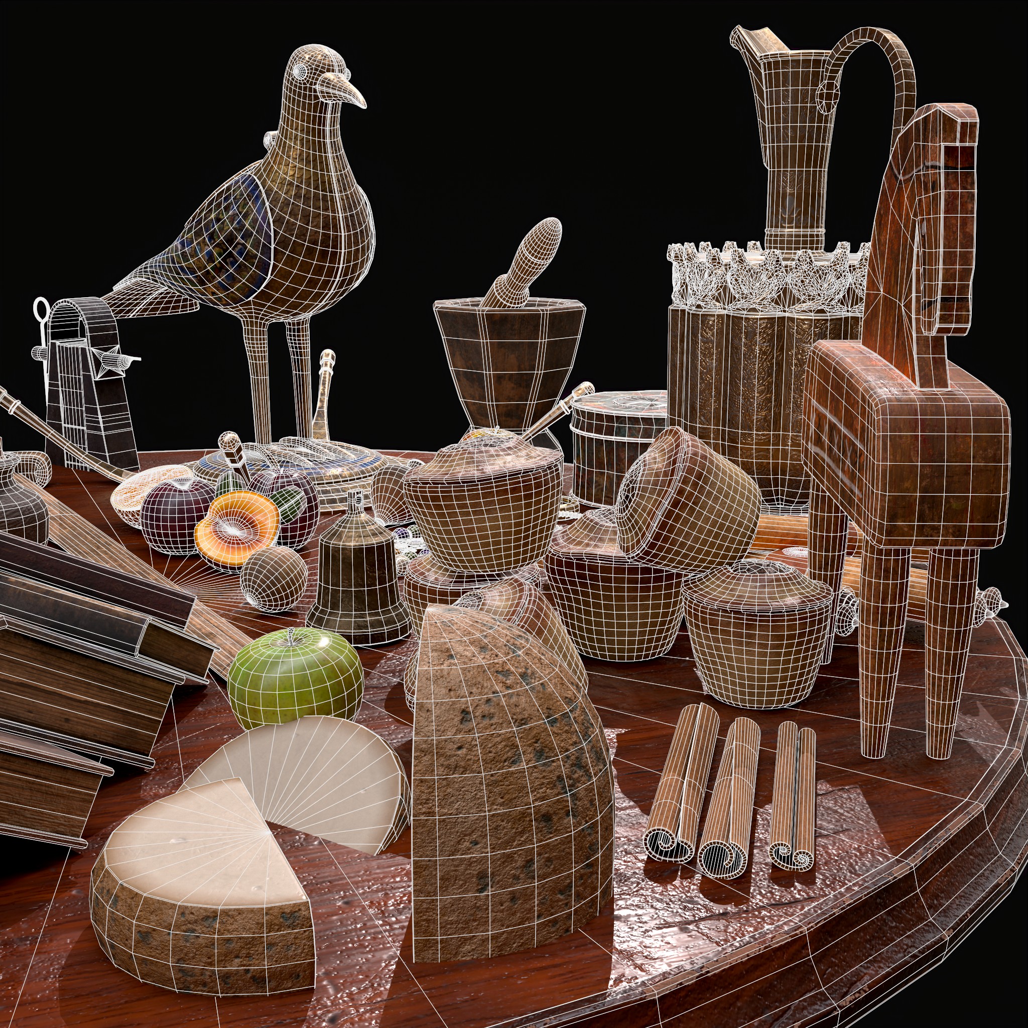 Medieval Props Messy Table Scene - 3D Model by Get Dead Entertainment