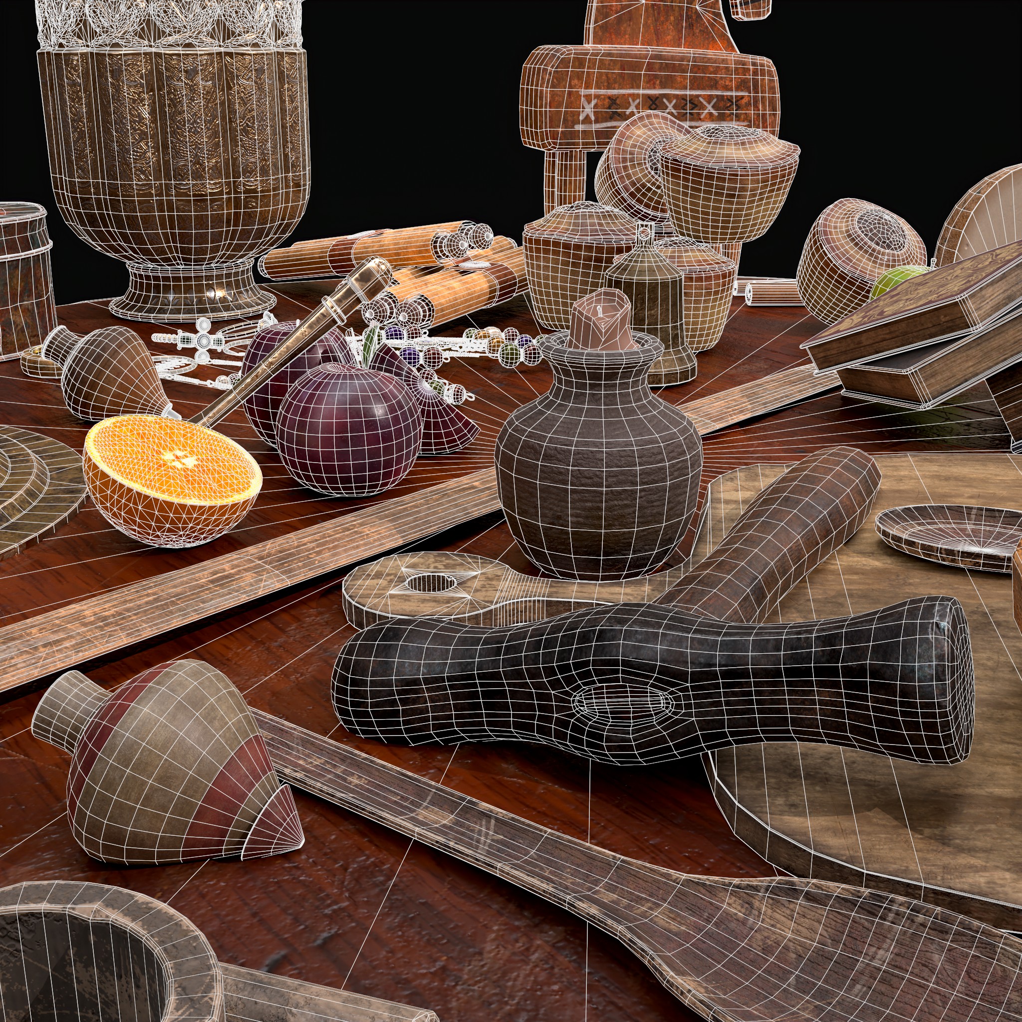 Medieval Props Messy Table Scene - 3D Model by Get Dead Entertainment