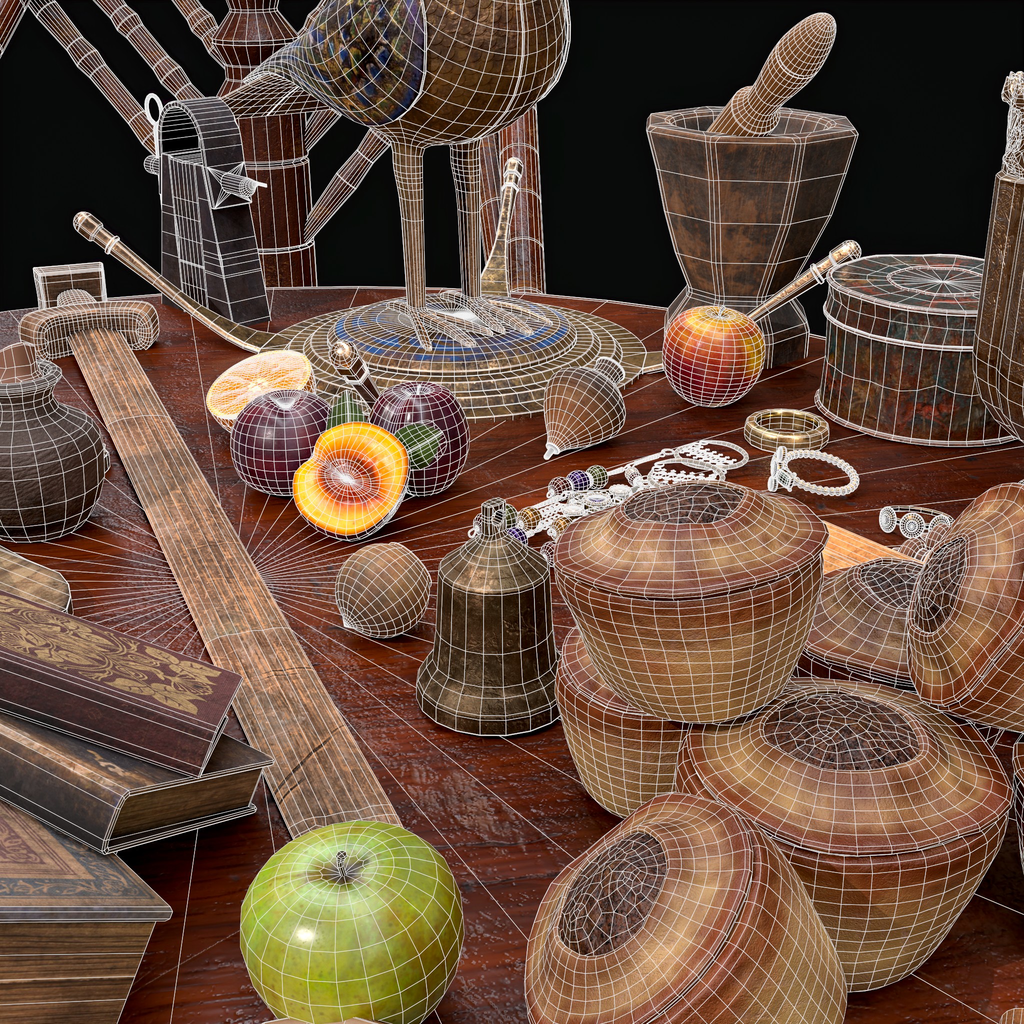 Medieval Props Messy Table Scene - 3D Model by Get Dead Entertainment