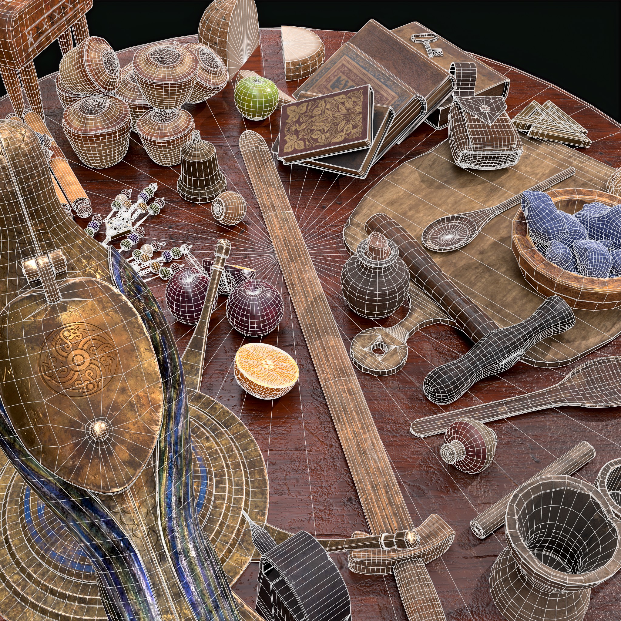 Medieval Props Messy Table Scene - 3D Model by Get Dead Entertainment