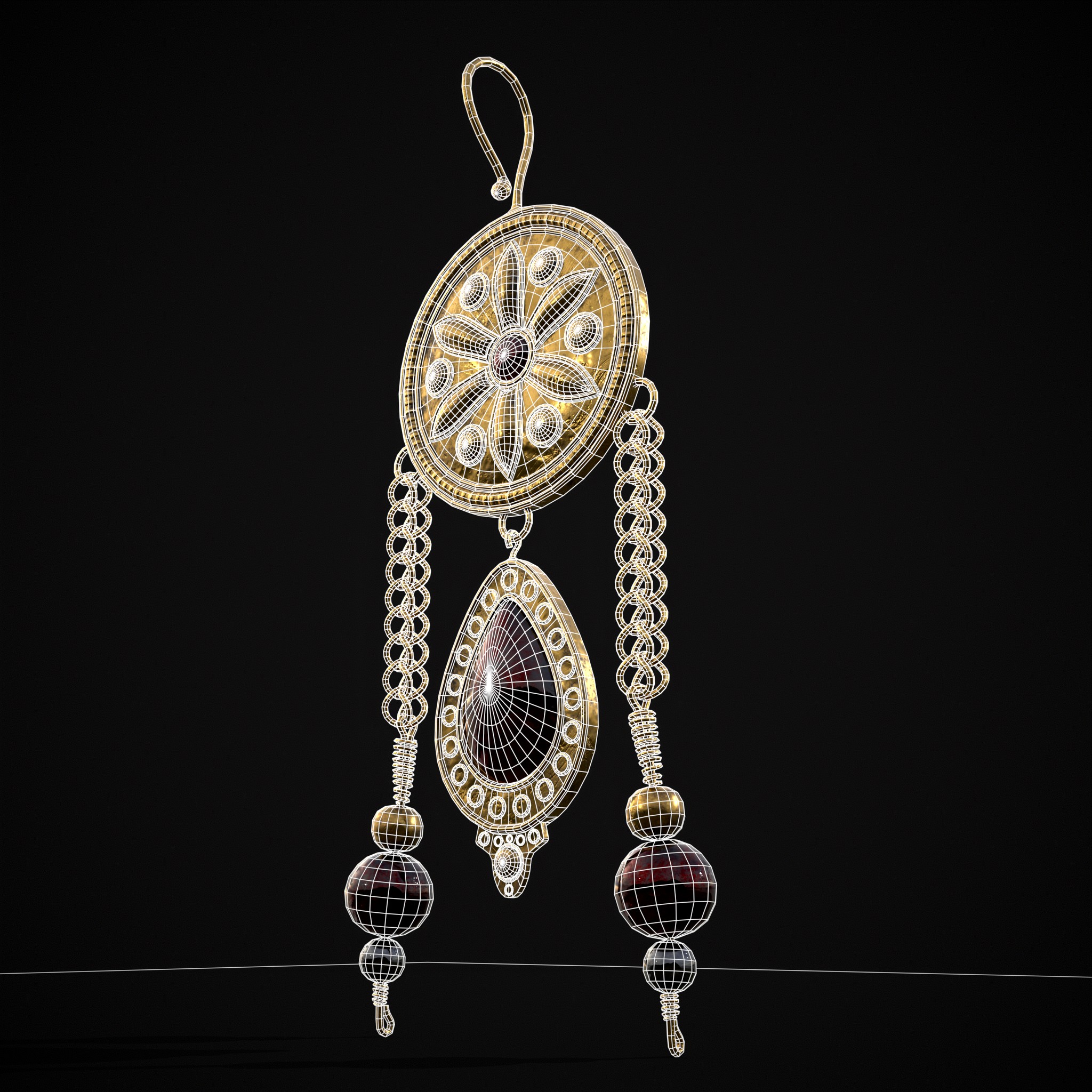 Ornate Gold Ruby Chandelier Earring - 3D Model by Get Dead Entertainment