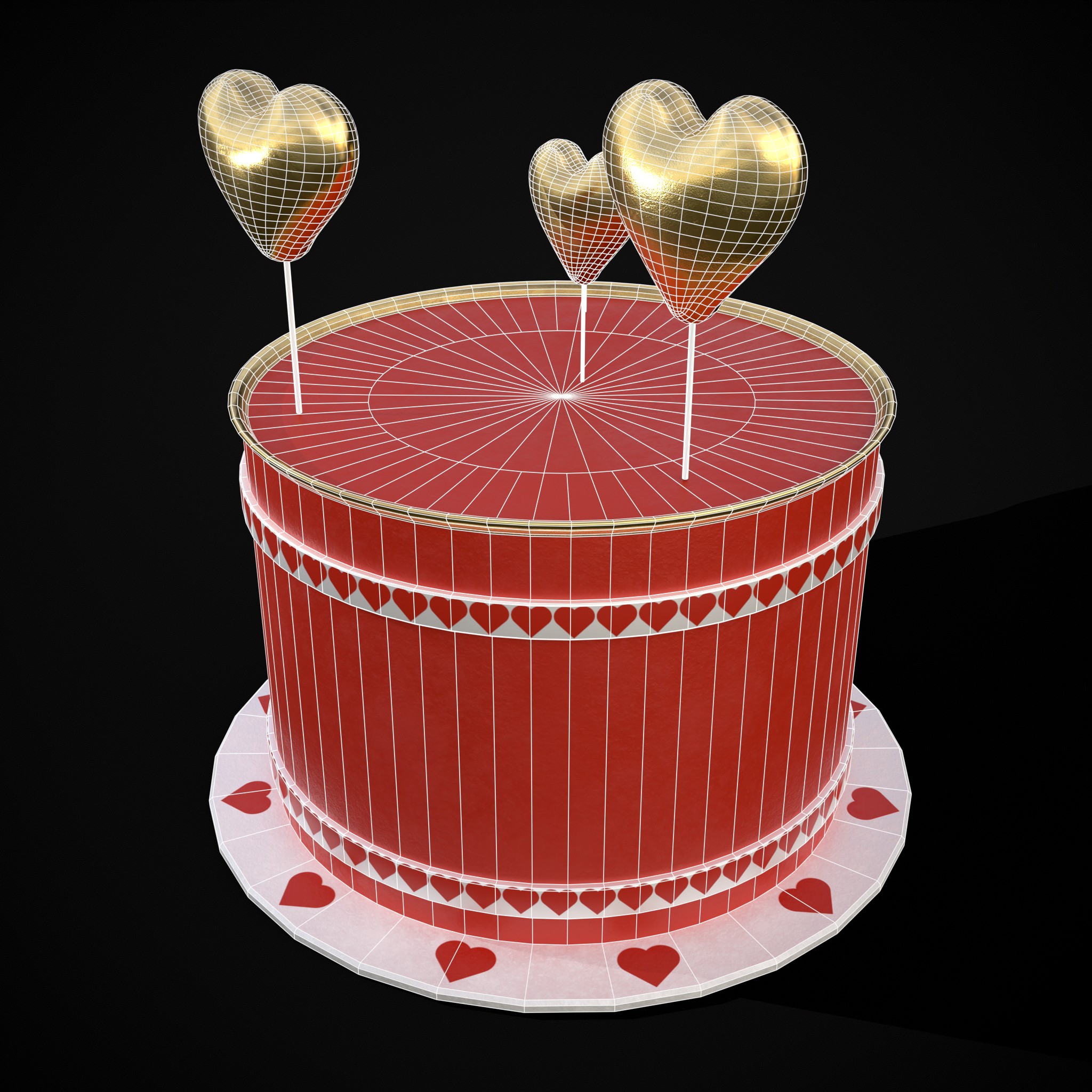 Red and White Heart Balloon Cake - 3D Model by Get Dead Entertainment
