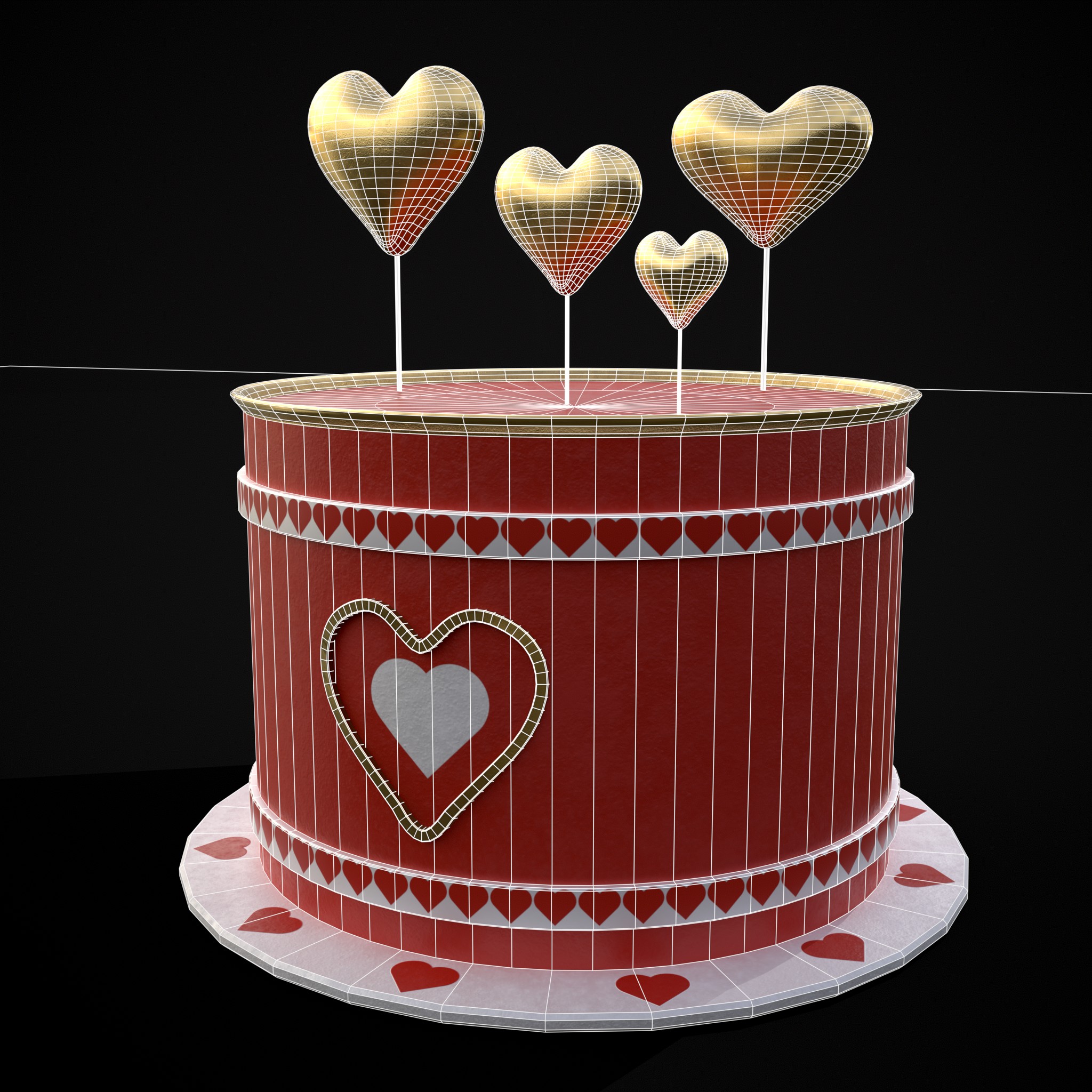 Red and White Heart Balloon Cake - 3D Model by Get Dead Entertainment