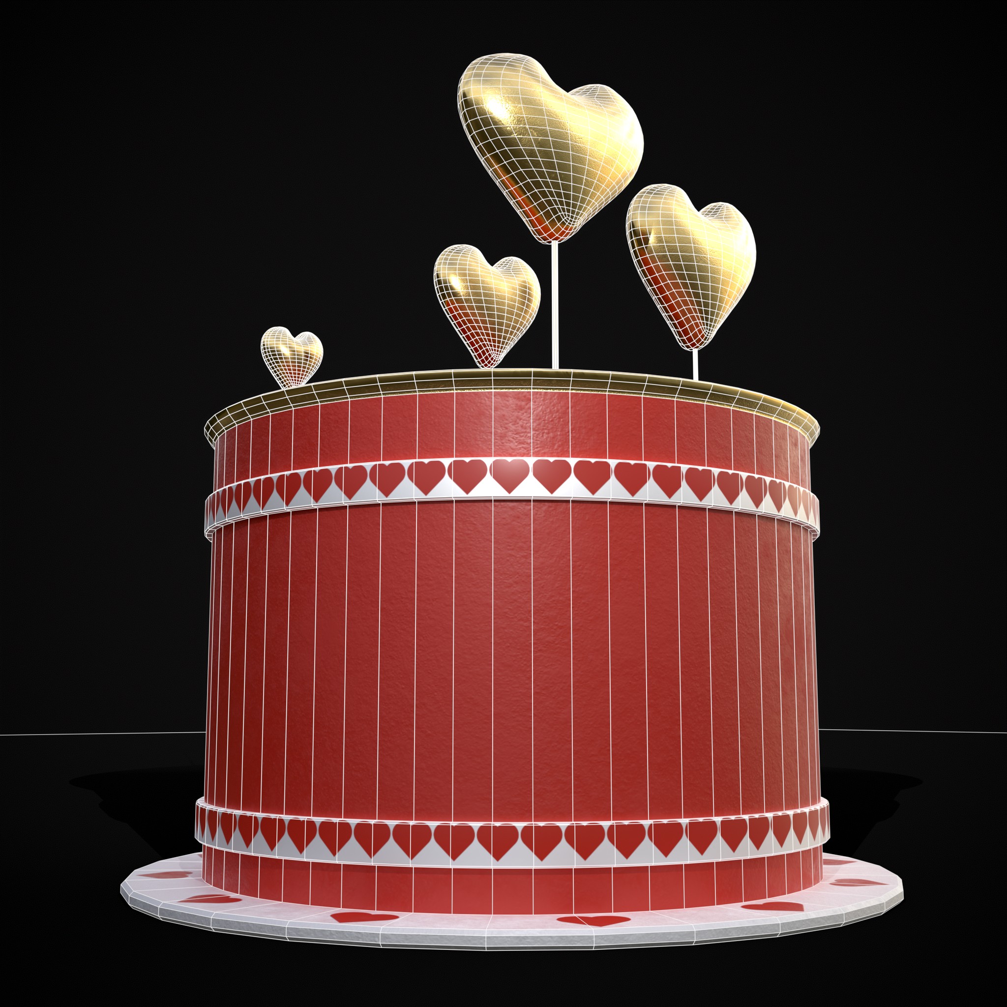 Red and White Heart Balloon Cake - 3D Model by Get Dead Entertainment