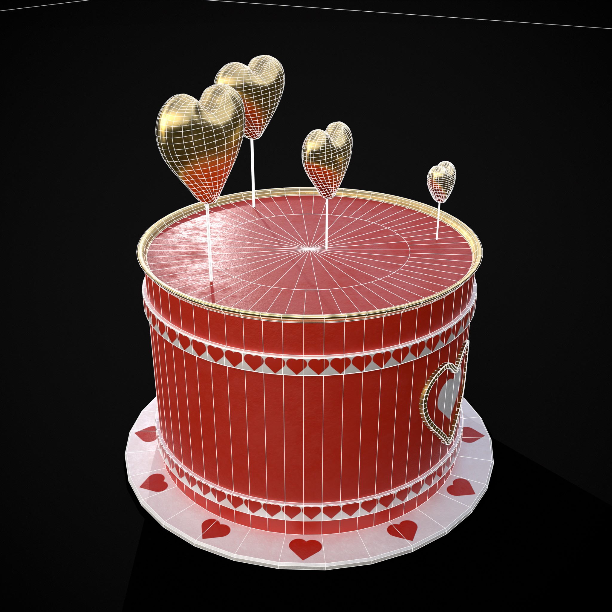 Red and White Heart Balloon Cake - 3D Model by Get Dead Entertainment