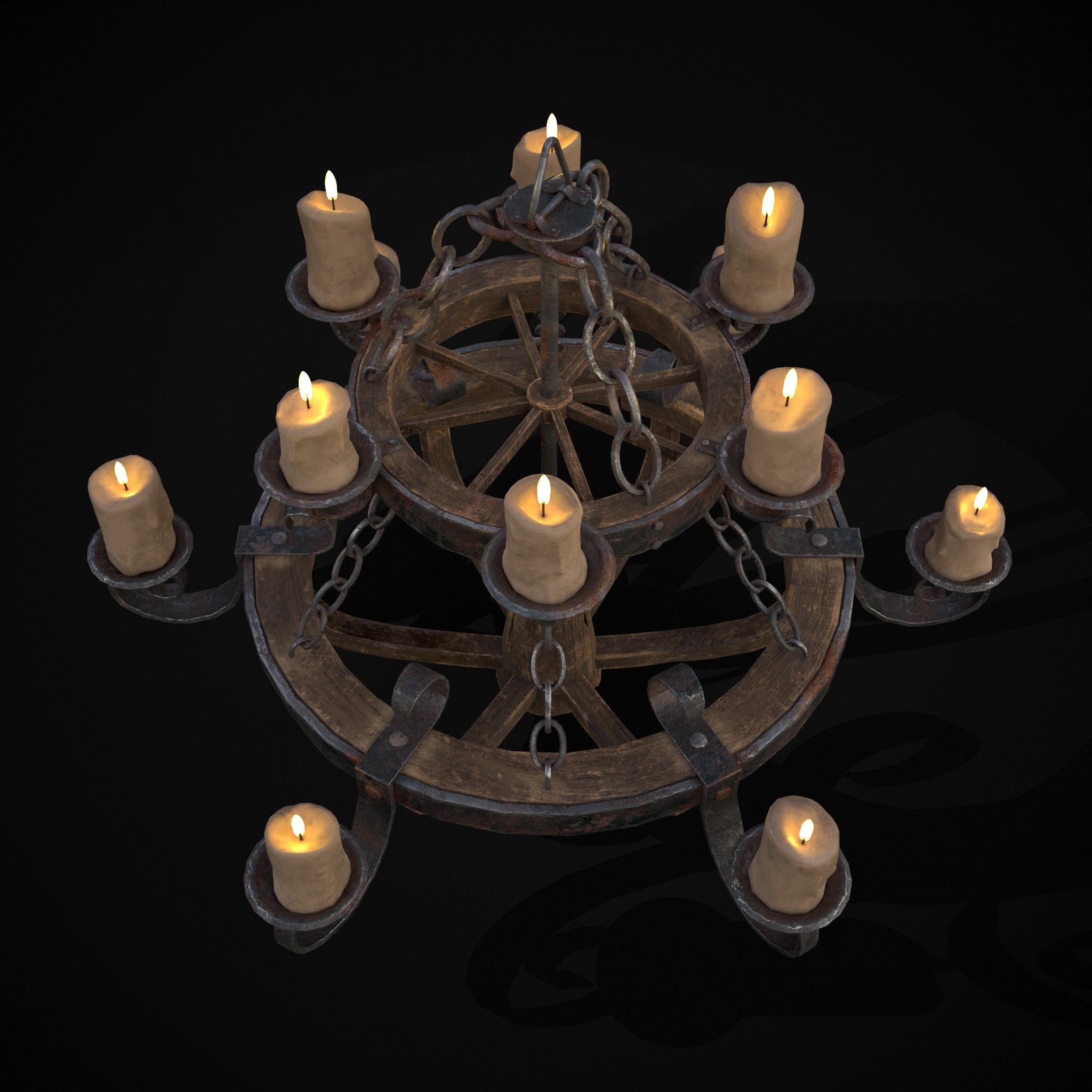 Rustic Medieval Wooden Candle Chandelier - 3D Model by Get Dead ...