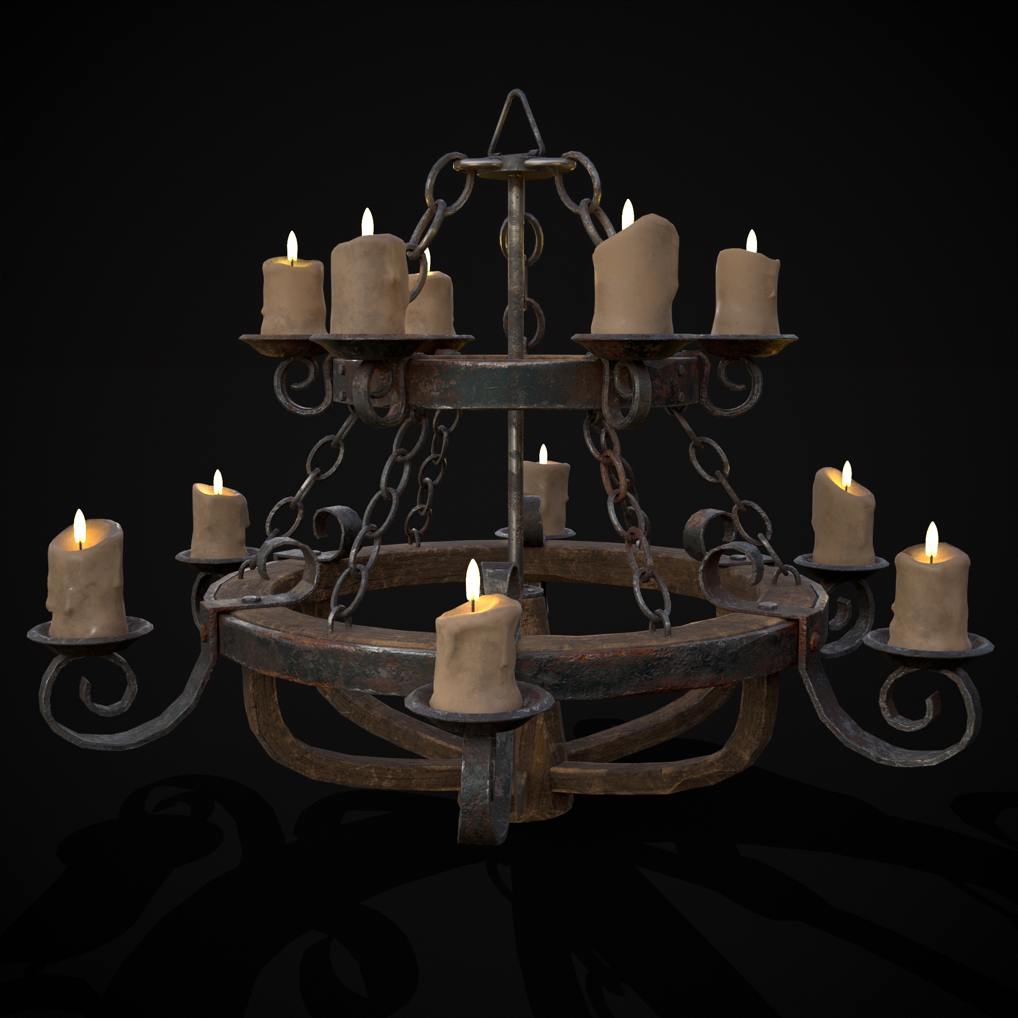 Rustic Medieval Wooden Candle Chandelier - 3D Model by Get Dead ...