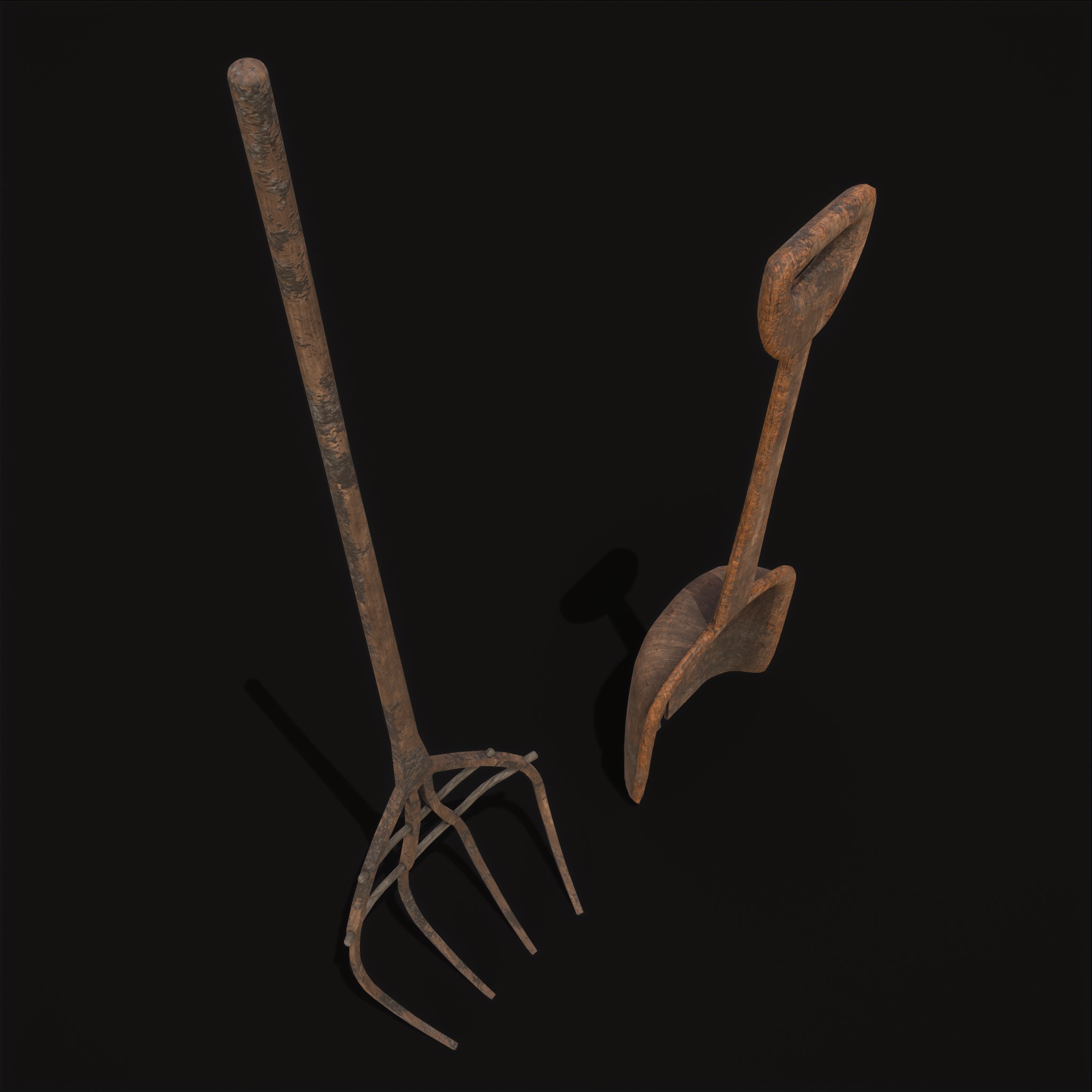 Rustic Medieval Wooden Shovel and Rake - 3D Model by Get Dead Entertainment