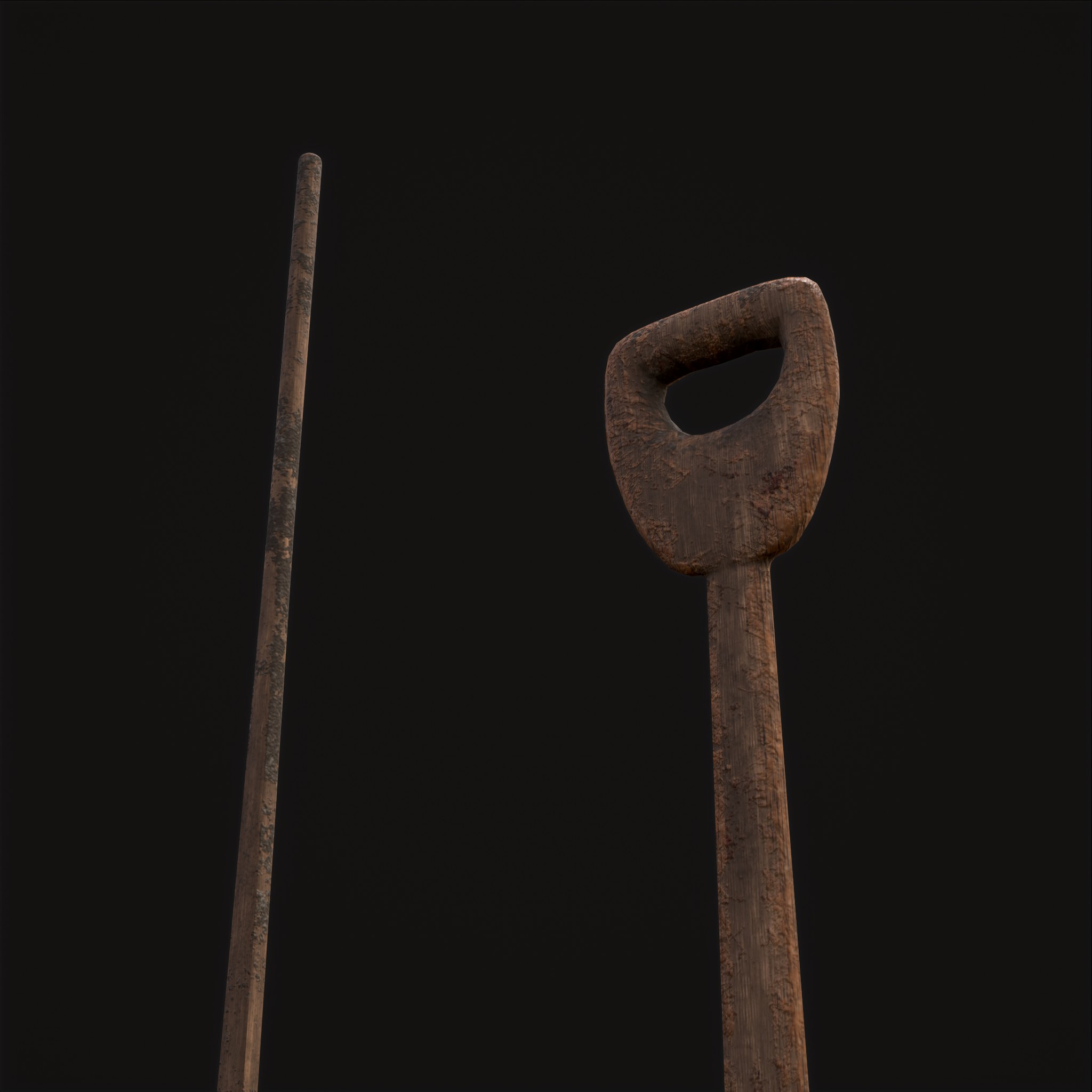 Rustic Medieval Wooden Shovel and Rake - 3D Model by Get Dead Entertainment