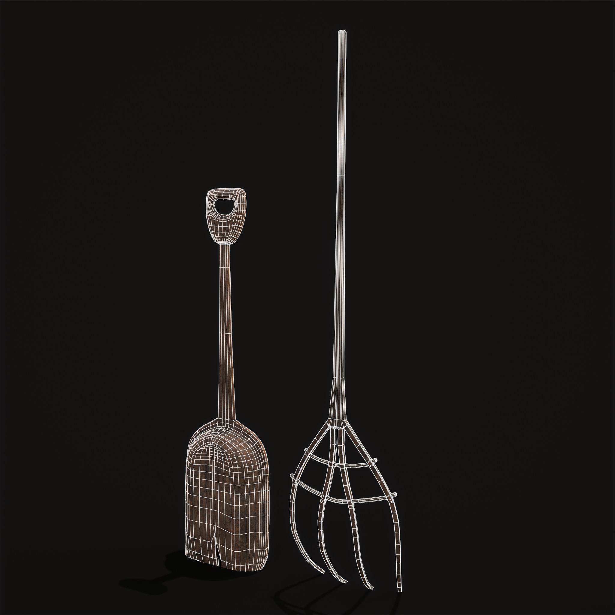 Rustic Medieval Wooden Shovel and Rake - 3D Model by Get Dead Entertainment
