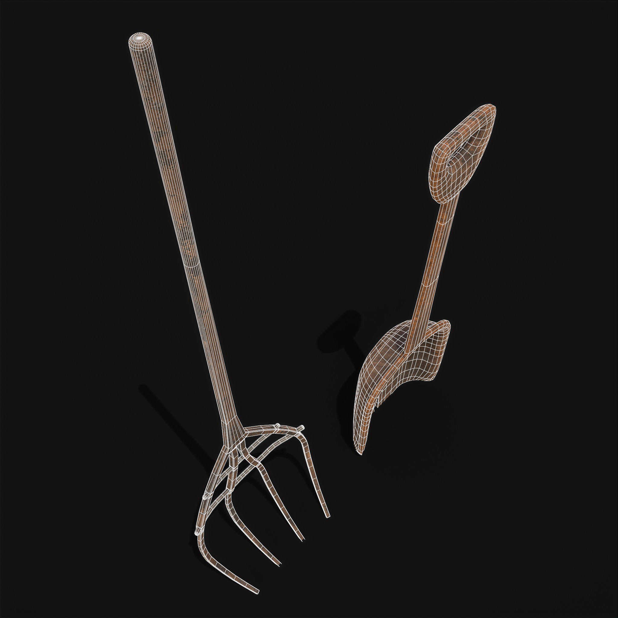 Rustic Medieval Wooden Shovel and Rake - 3D Model by Get Dead Entertainment