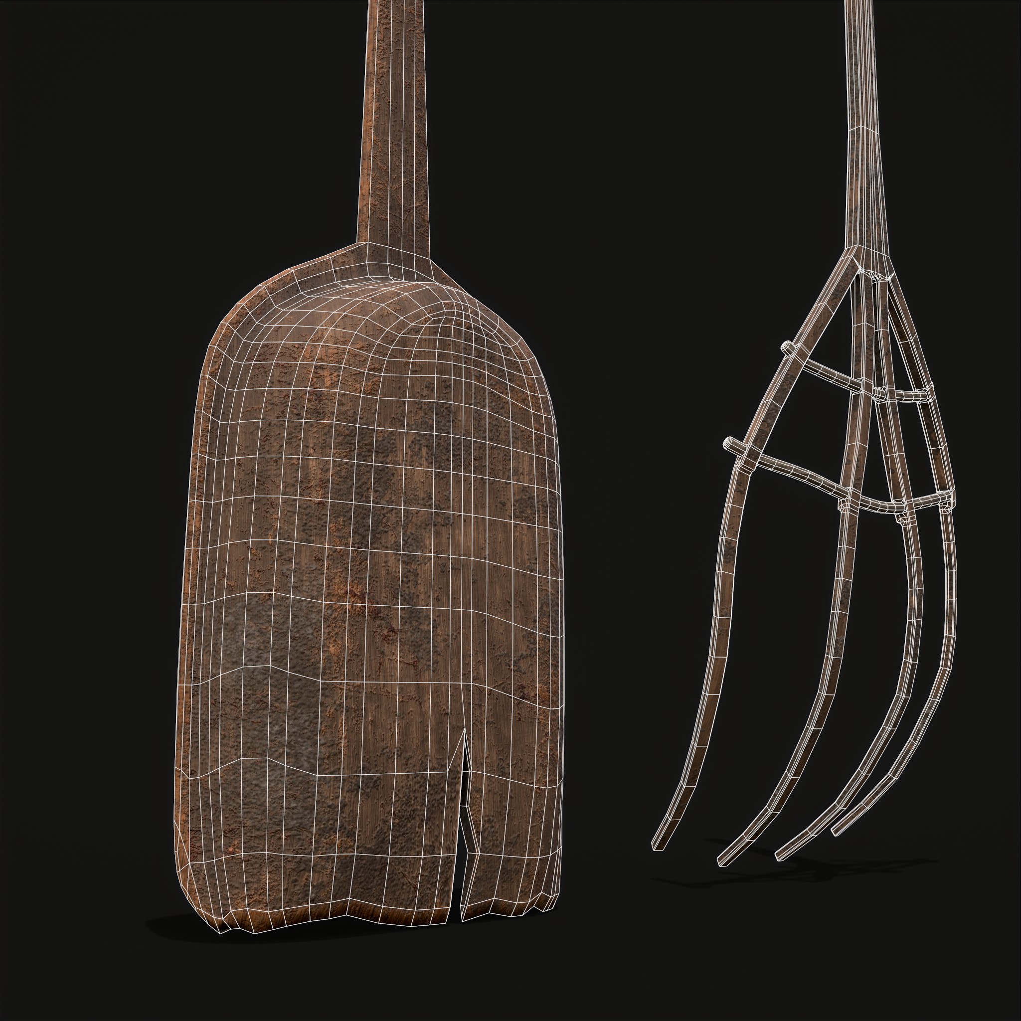 Rustic Medieval Wooden Shovel and Rake - 3D Model by Get Dead Entertainment